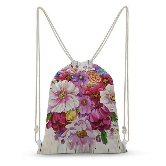 Obrewy Spring Floral Pink Flowers Mothers Day Sport Gym Drawstring Bag
