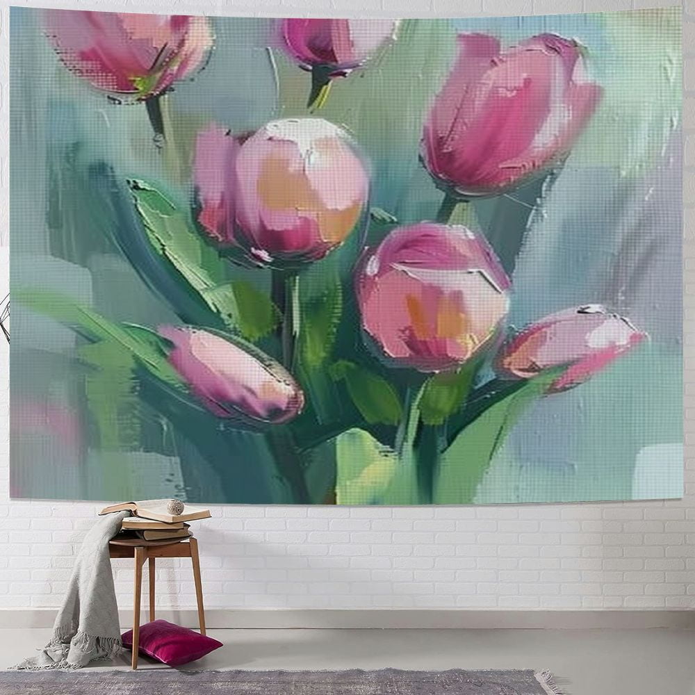 Obrewy Watercolor Effect Pink Tulip Bouquet Floral Botanical Rustic