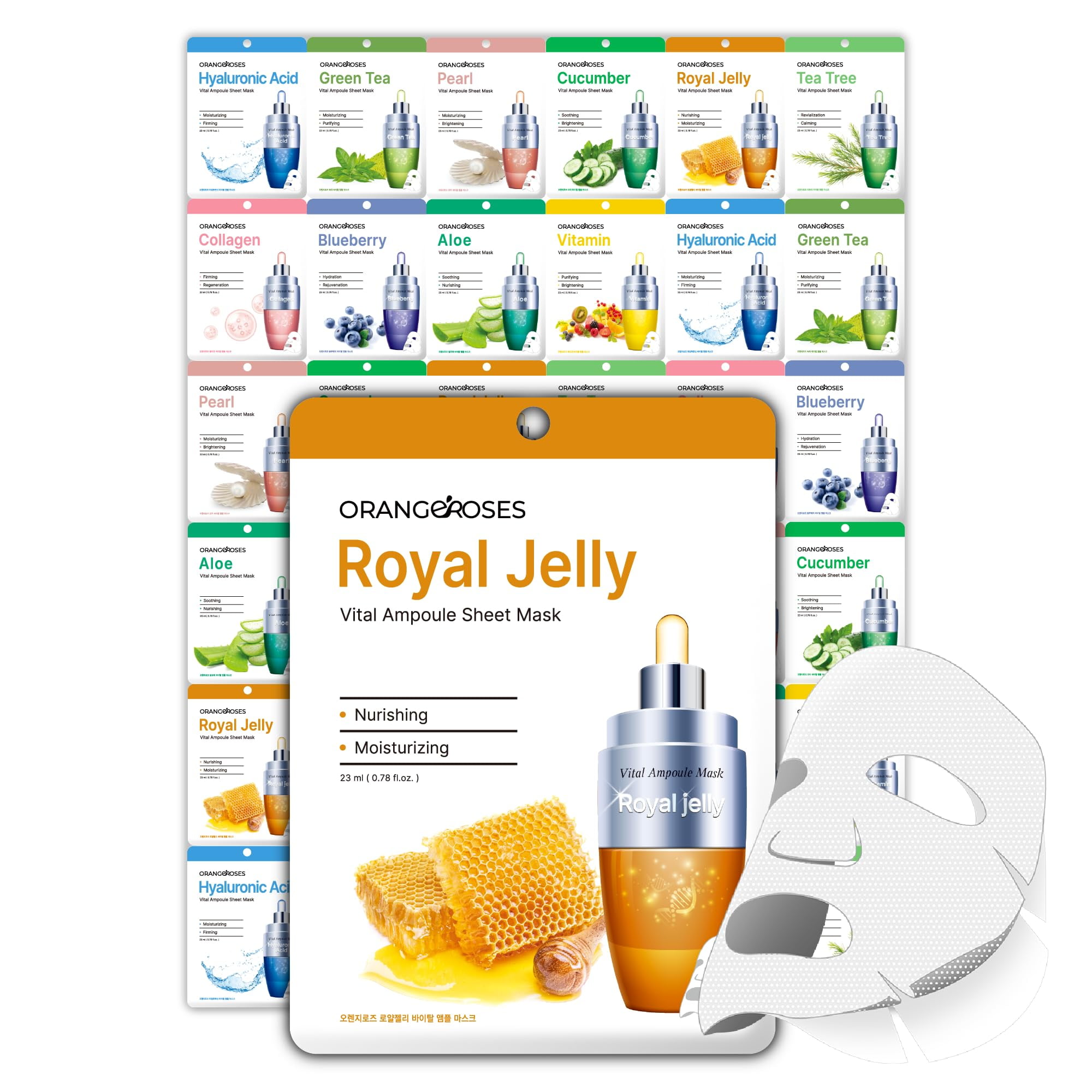 OBS Lab 【 Orangeroses 】 30 Pcs Combo Pack Vital Ampoule Sheet Mask, Korean Facial Skincare Sheet ...