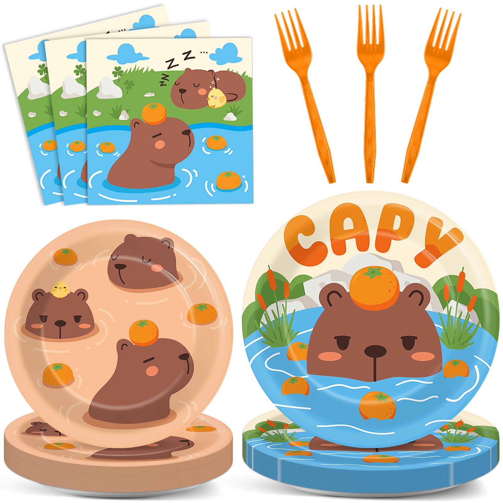 OBUSATT 96Pcs Capybara Birthday RRF12 Party Supplies - Capybara Paper ...