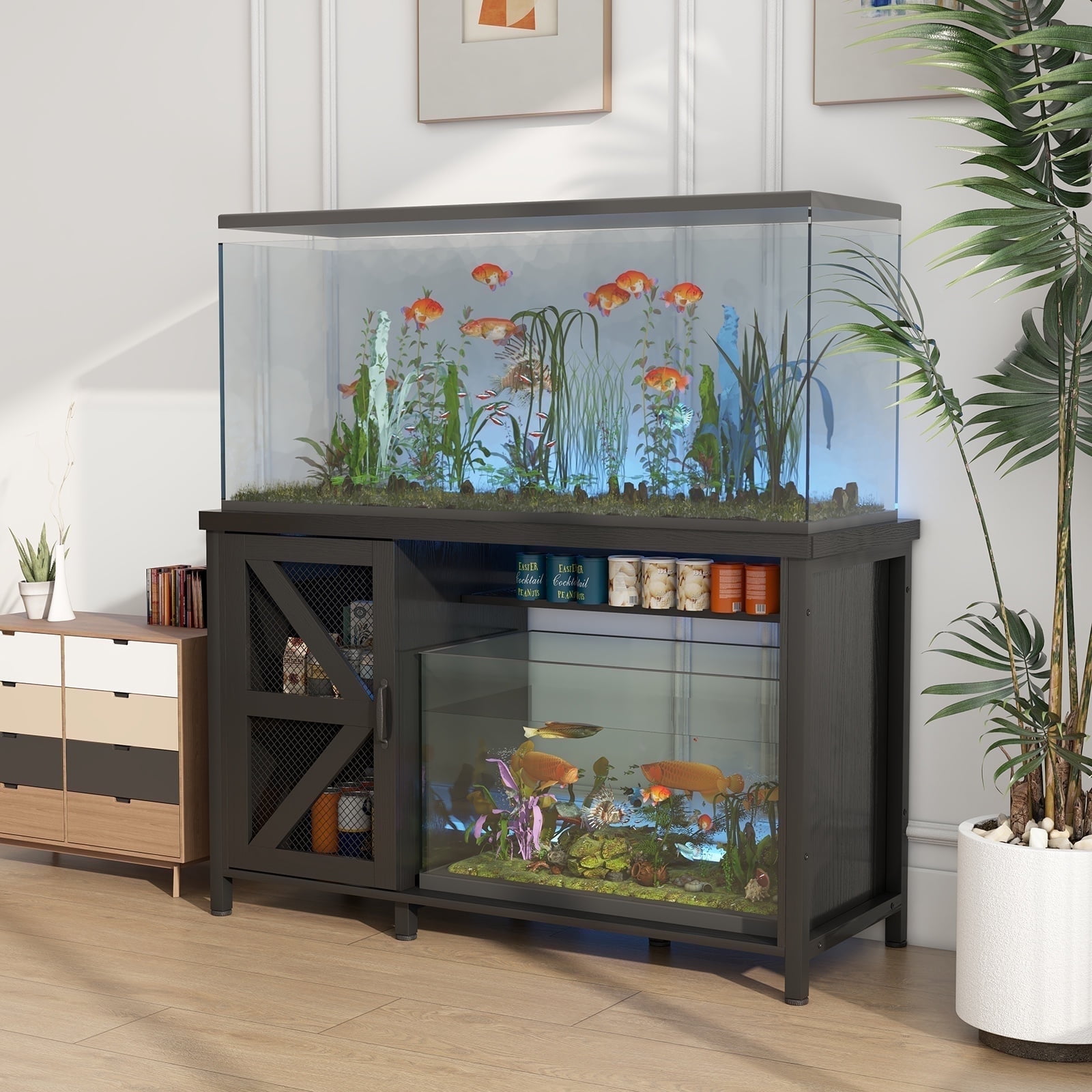 OC Orange-Casual 55-75 Gallon Fish Tank Stand with Cabinets and Shelves ...