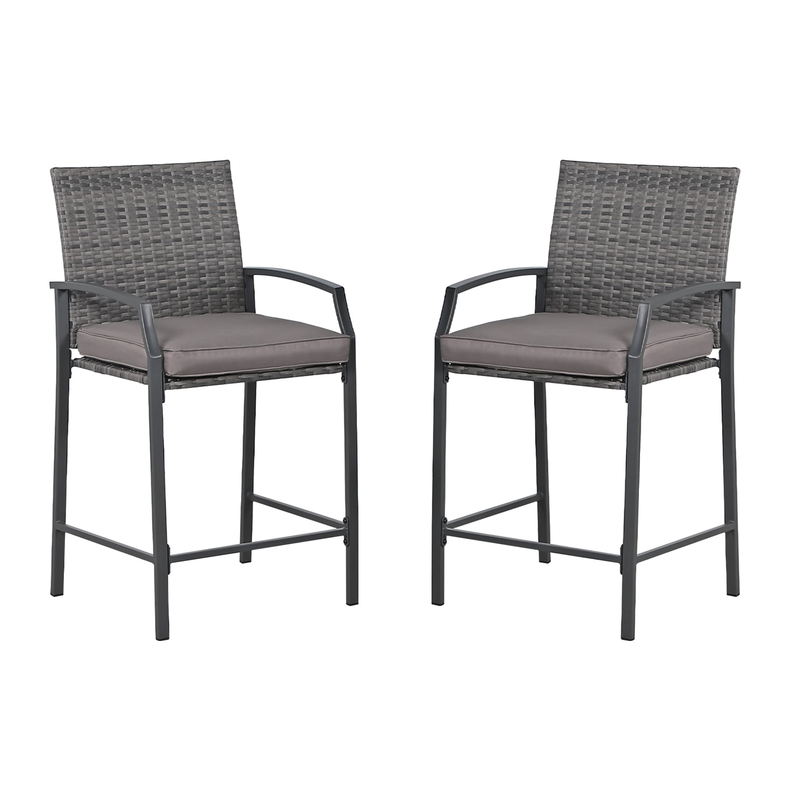 OC Orange-Casual Outdoor Bar Stool Set of 2, All-Weather Wicker Fabric ...