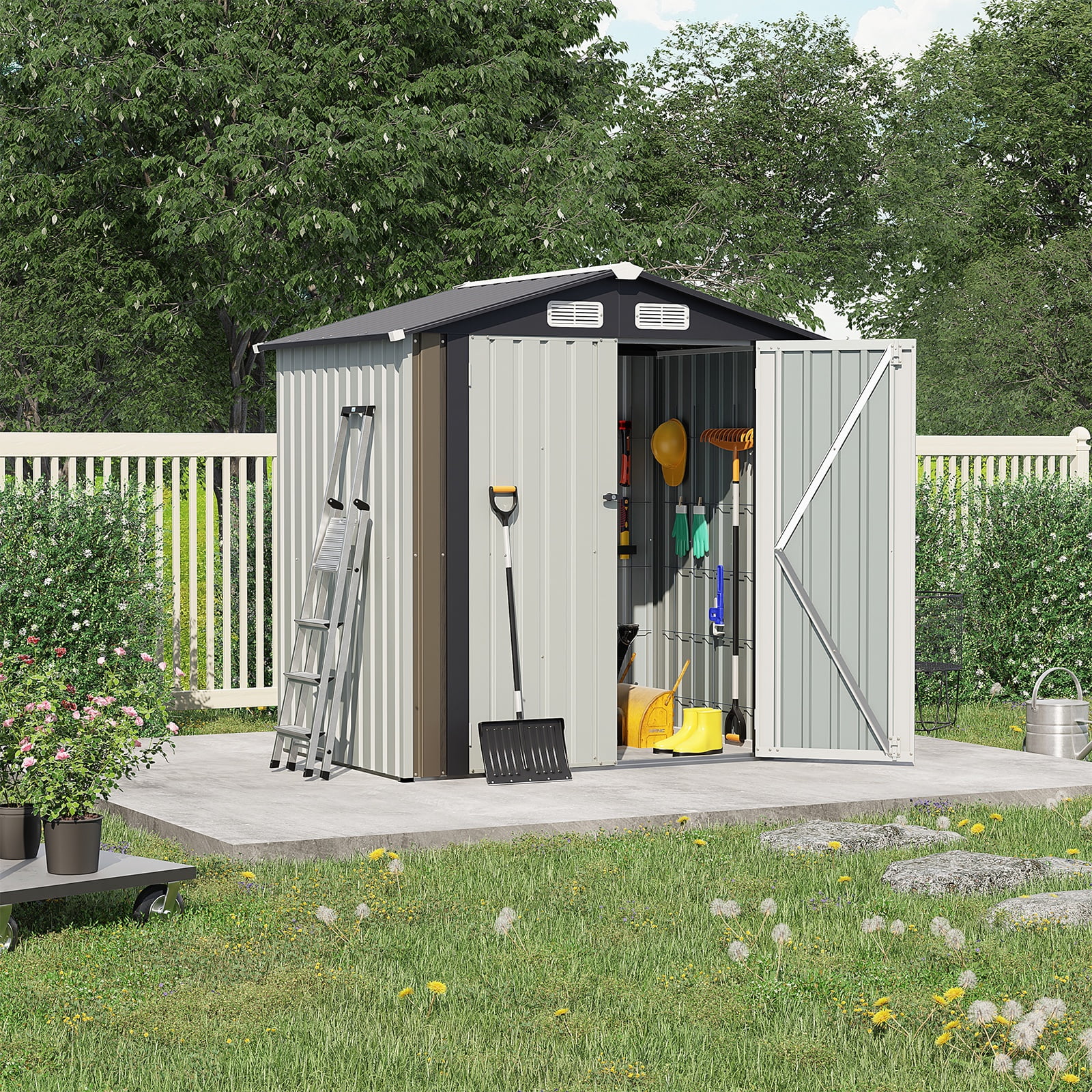 OC Orange-Casual Outdoor Storage Shed 6' x 4' FT, Lockable Metal Garden ...