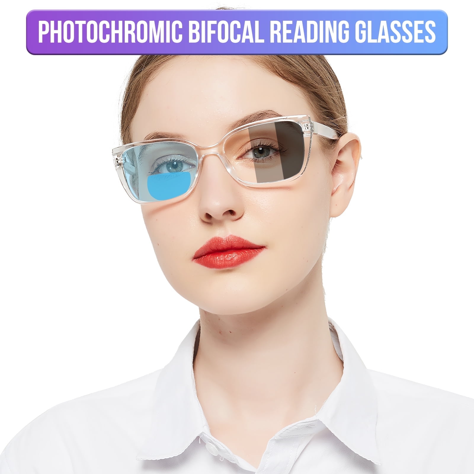 OCCI CHIARI Photochromic Bifocal Reading Glasses for Womens,Large Square Blue Light Blocking ...