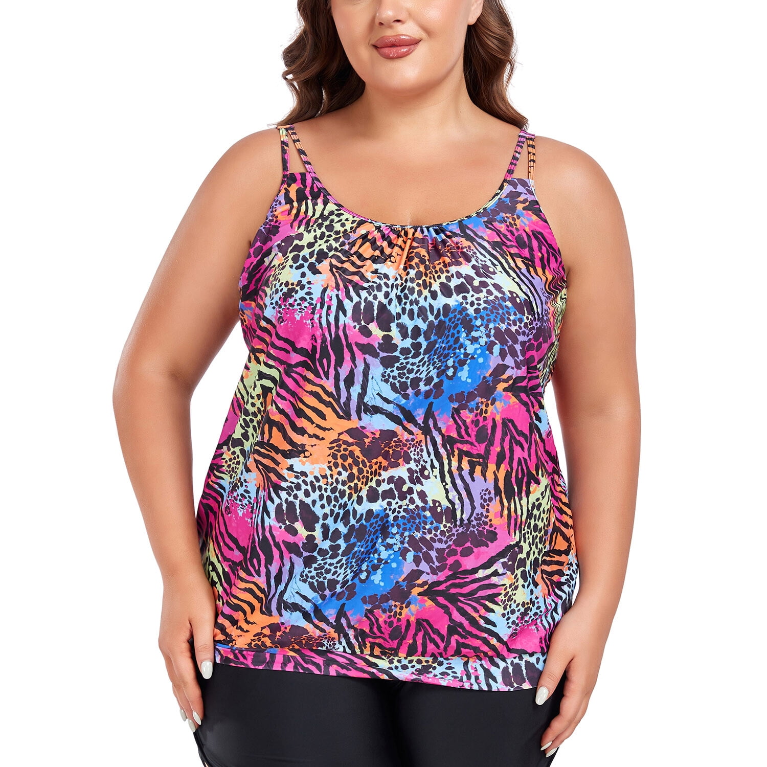 OCEAN BLUES Women's Plus Size Tankinis Long Torso Swimwear Top Only ...