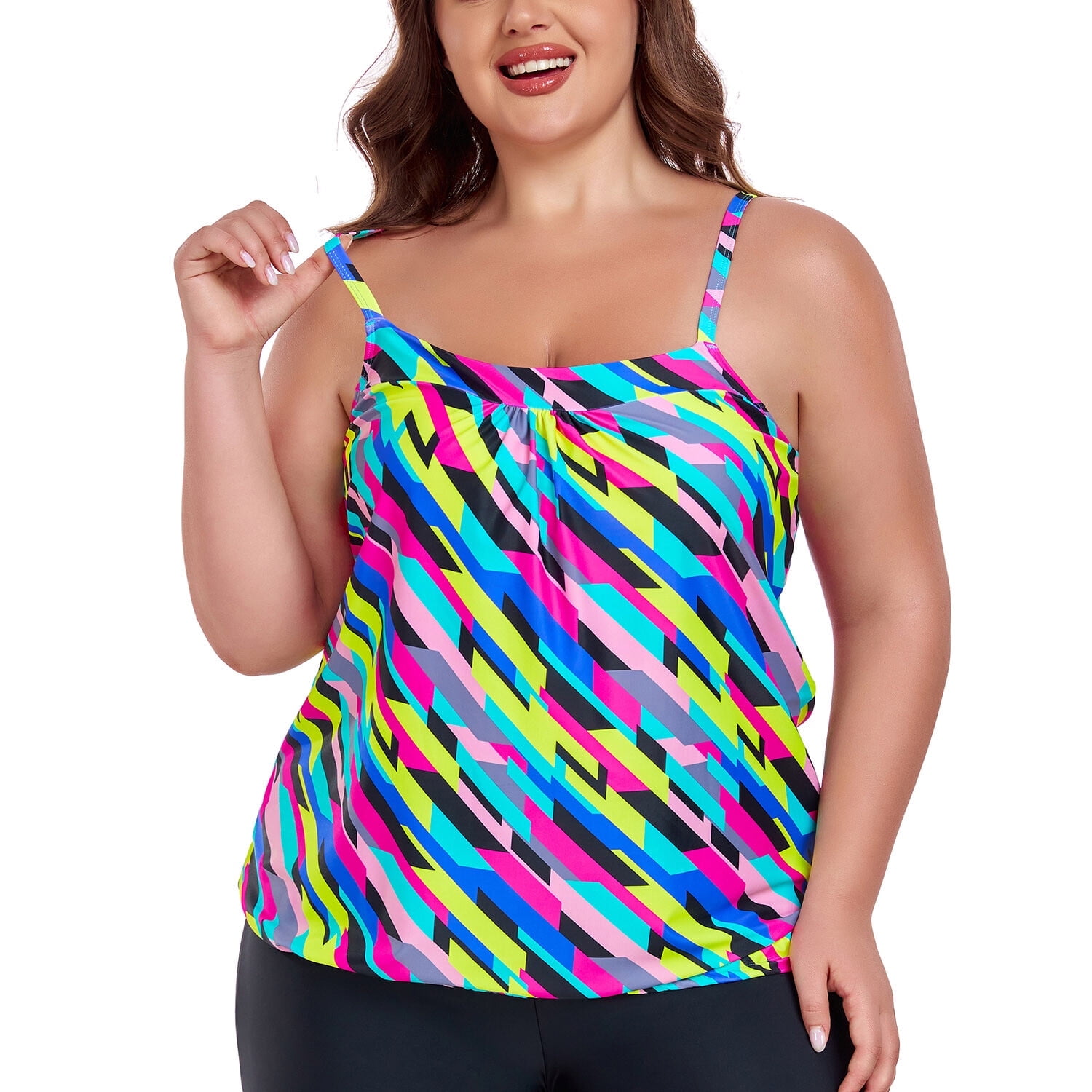 OCEAN BLUES Women's Plus Size Tankinis Square Neck Swimwear Top Only ...