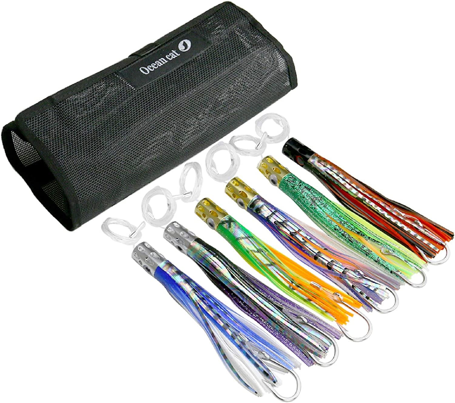 OCEAN CAT Saltwater Trolling Lures Set, Offshore Fishing Lure Rigged Circle Hook & 6 in/9 in ...