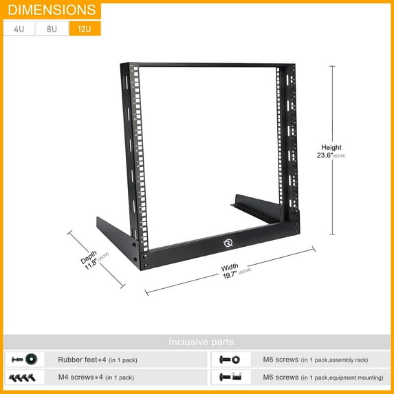 OCEANHUG 12U Network Rack Ground & Desktop 19 Inch 2 Post Open Frame ...