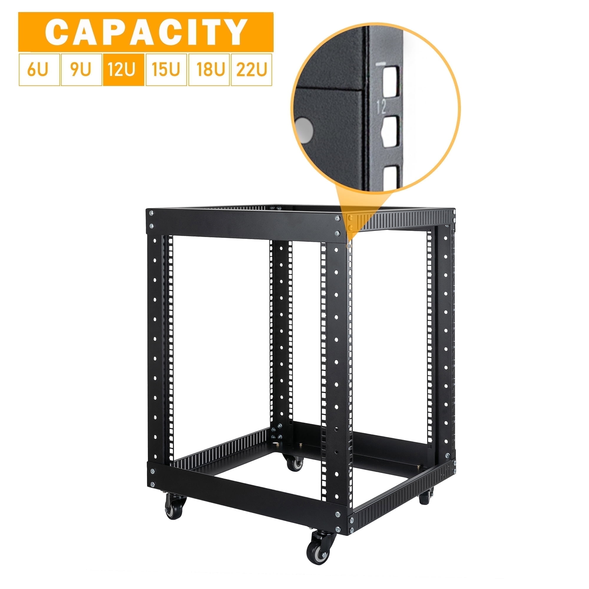 OCEANHUG 12U Server Rack Open Frame with Casters 4 Post 19-inch Data ...