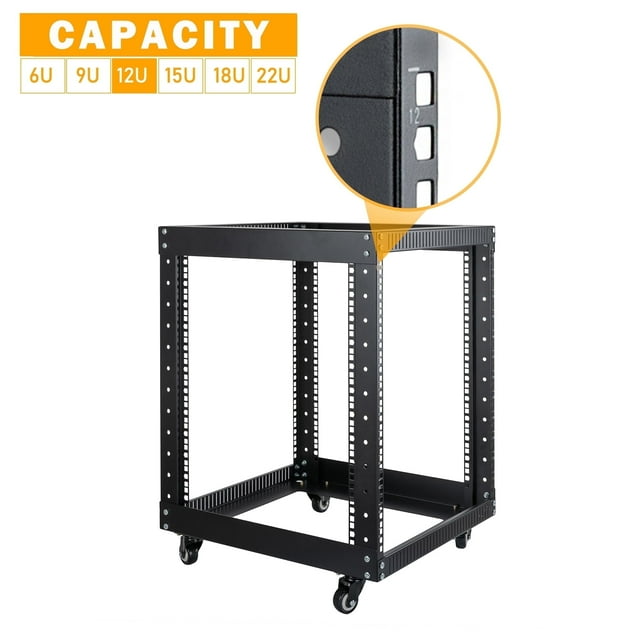 OCEANHUG 12U Server Rack Open Frame with Casters 4 Post 19-inch Data Rack Network Rack Cabinet ...