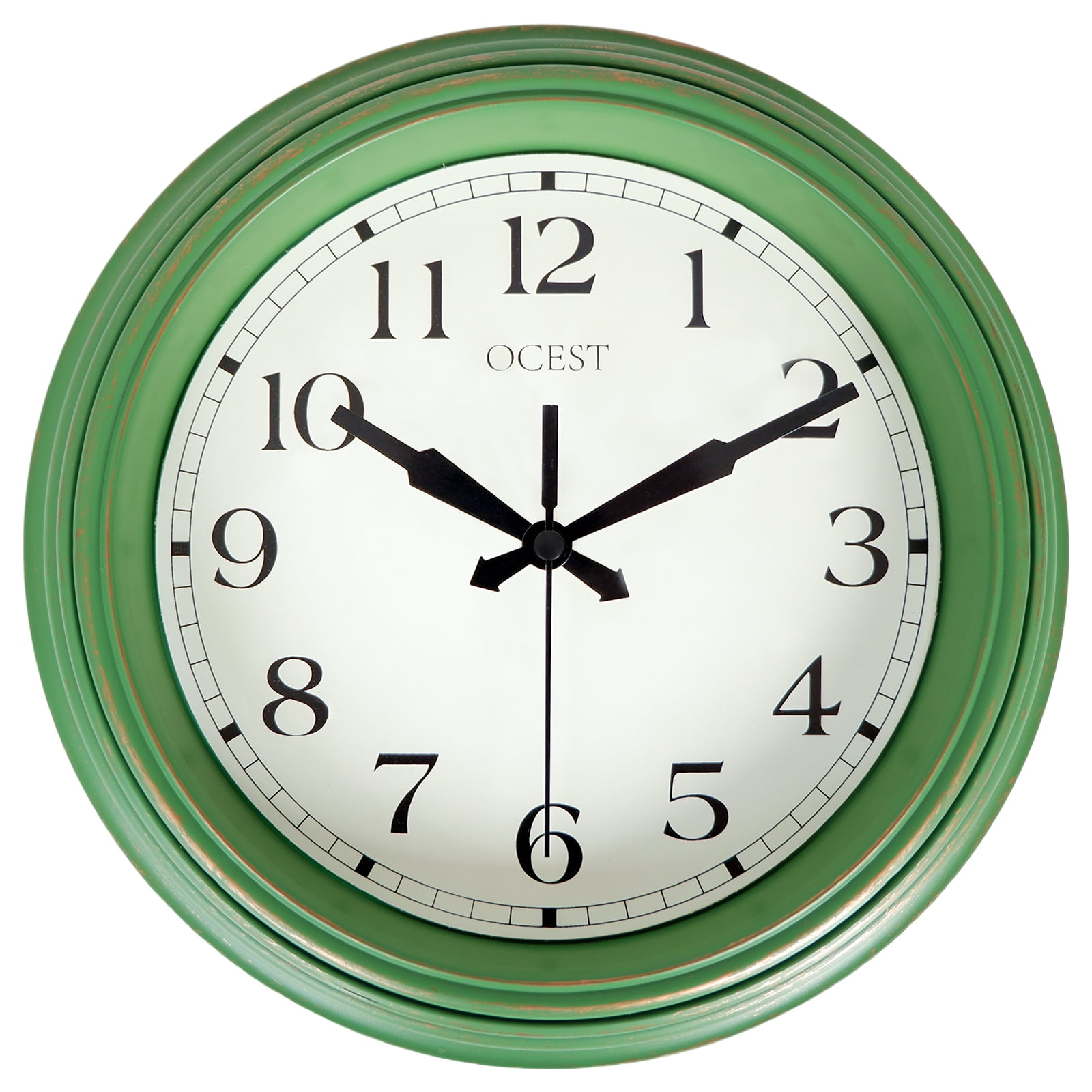 OCEST Retro Wall Clock 9 Inch Green Kitchen Wall Clock Round Silent Non ...