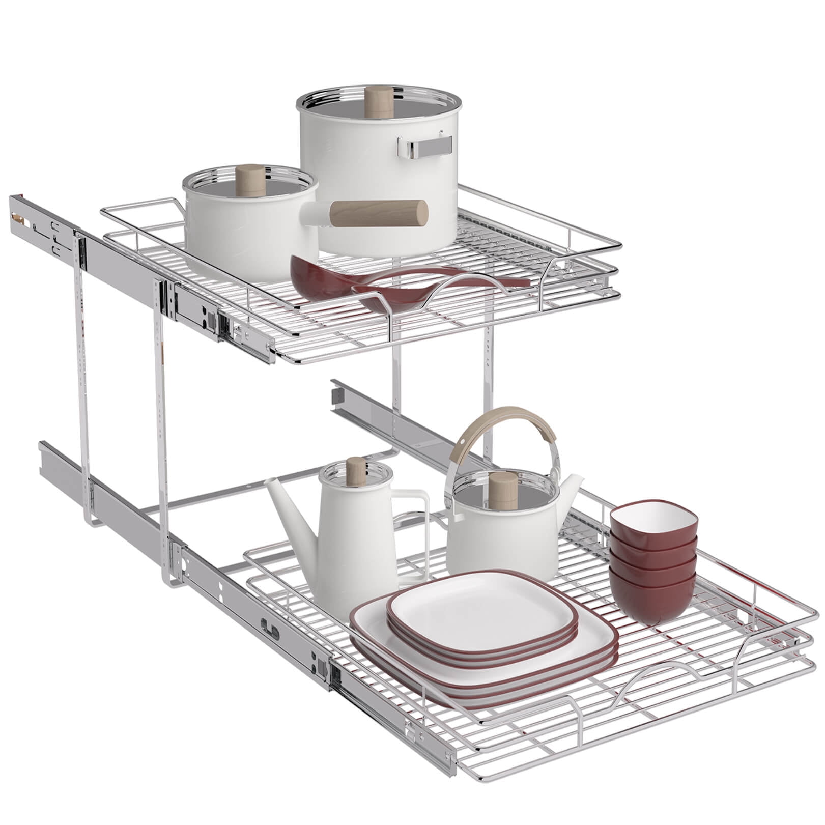 OCG 2 Tier Pull Out Shelf, Slide Out Cabinet Organizer, Chrome Finish ...