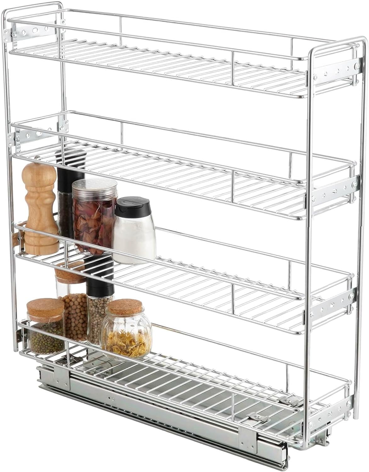 OCG 4-Tier Slide Out Kitchen Slim Storage Wire Baskets, Narrow Pull Out ...