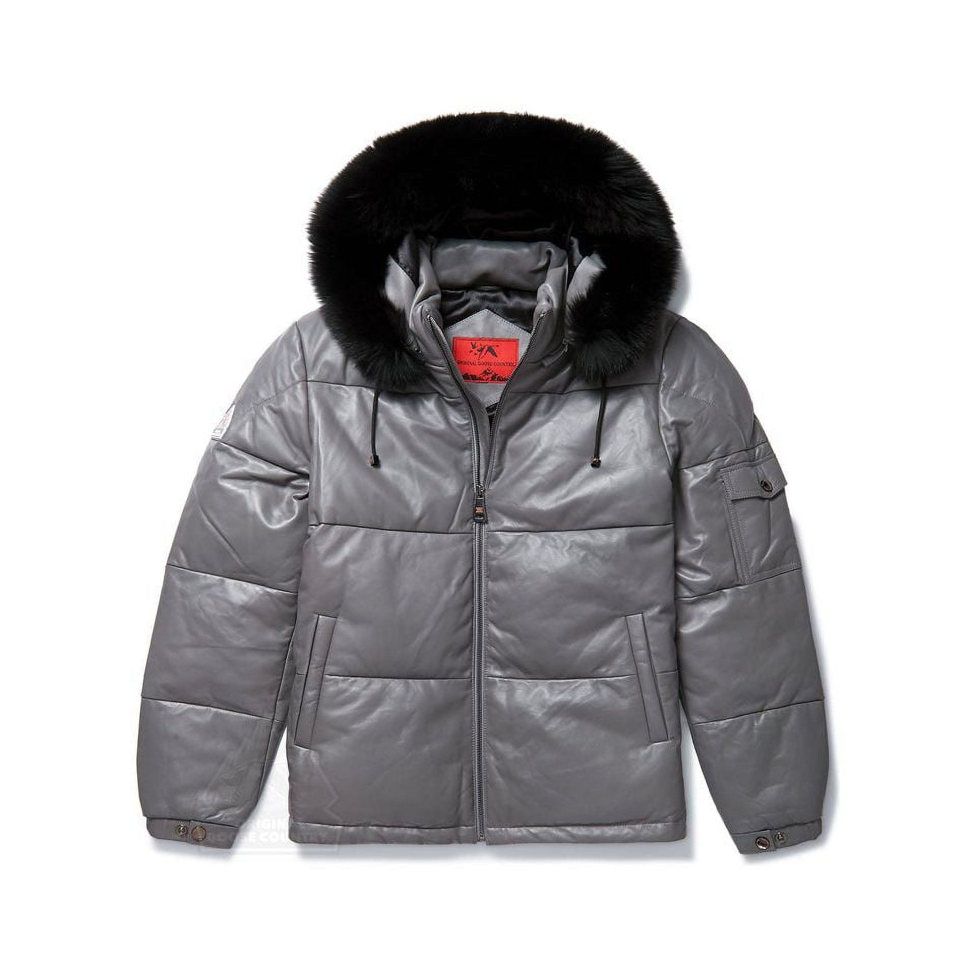 OCG Men's Puffer Leather Jacket with Down Insulation-Grey / 3XL ...