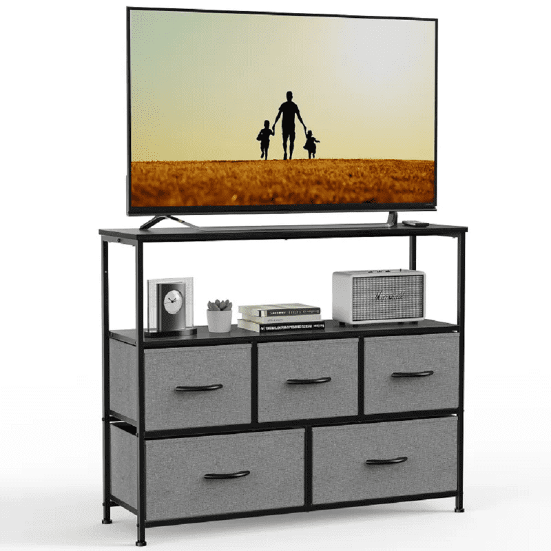 OCHAPA 5-Drawer Fabric Storage Tower with TV Stand for Bedroom, Hallway ...
