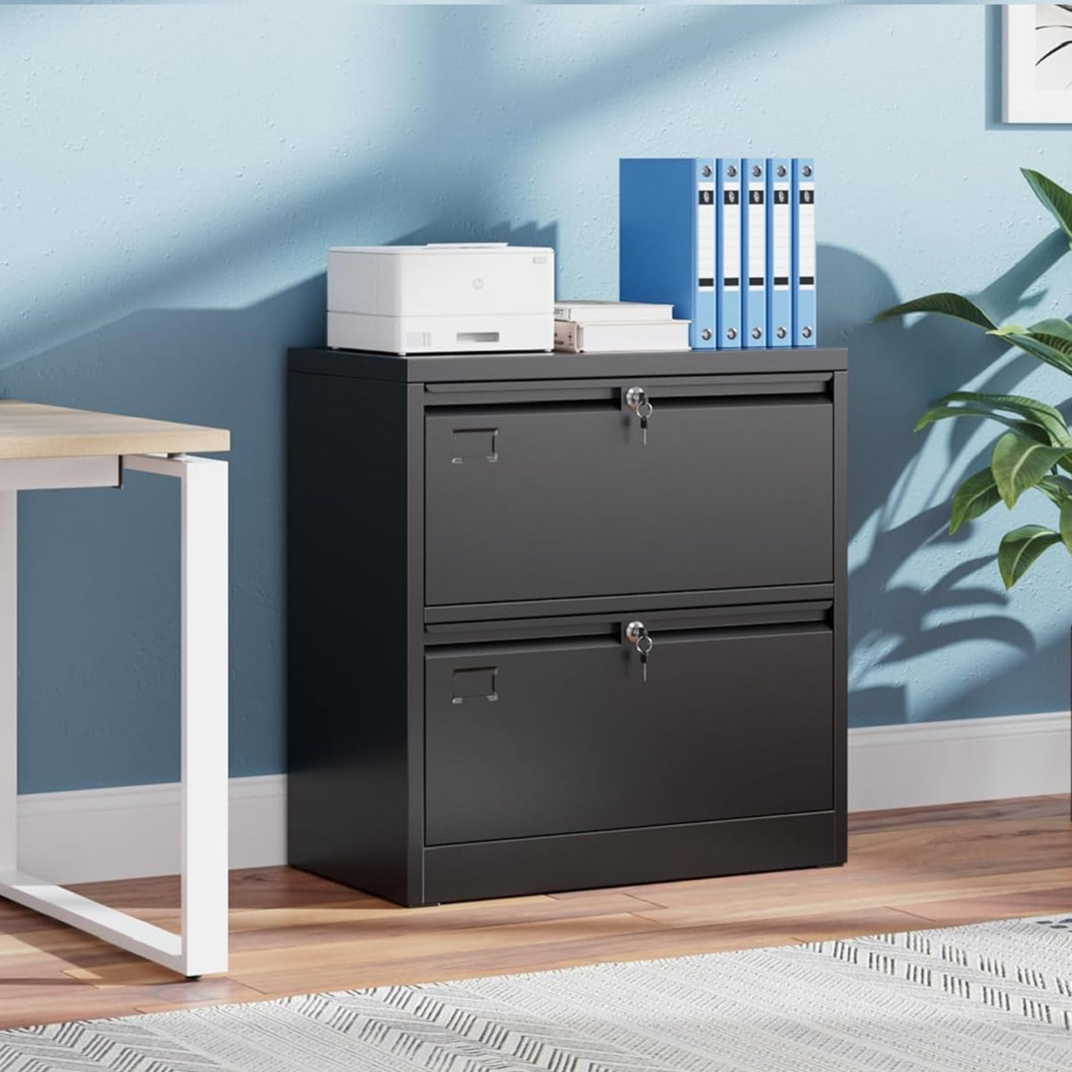 OCHAPA Home Office Wide 2-Drawer File Cabinet with Lock for Letter ...