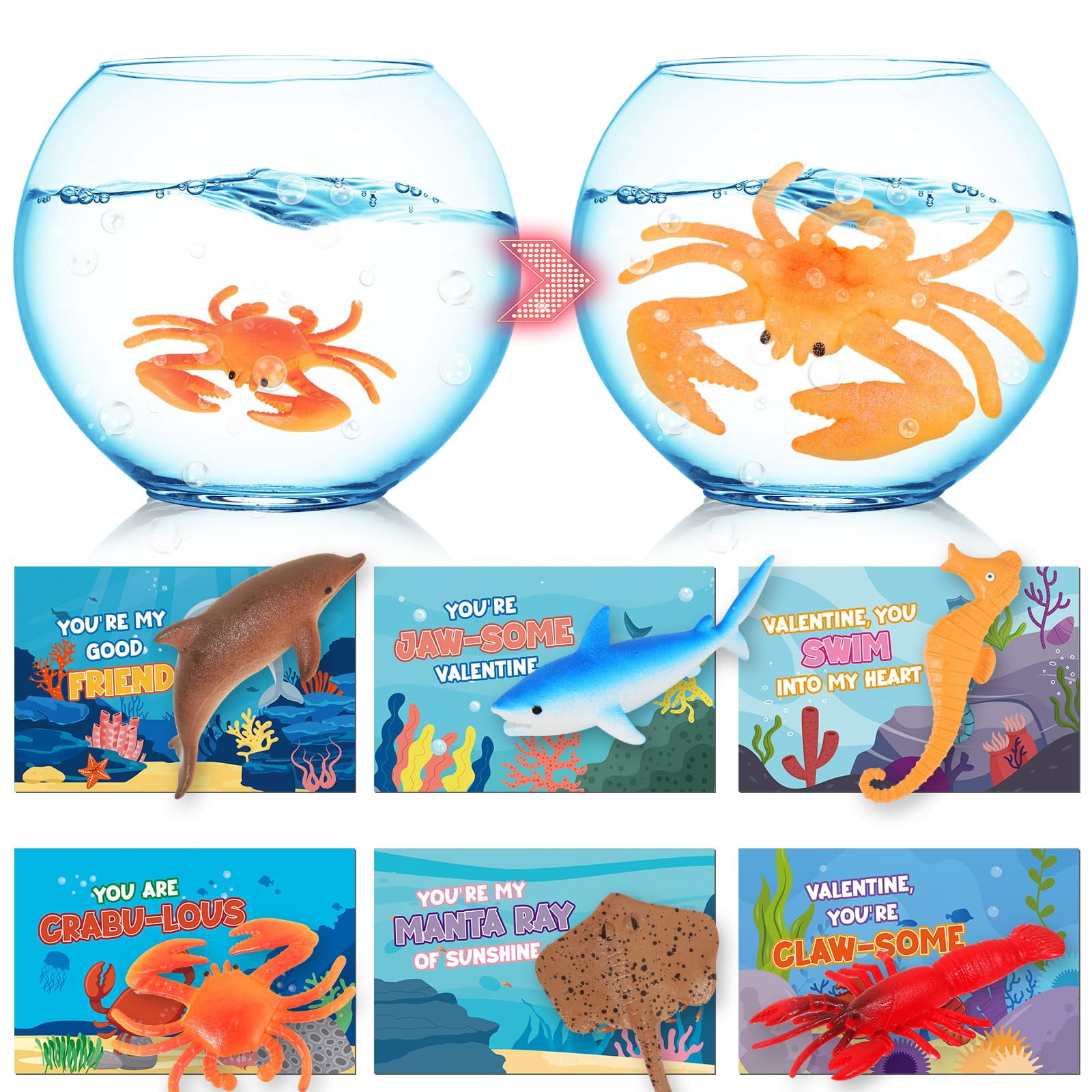OCHIDO Kids Valentines Day Greeting Cards With Sea Ocean Animal Toys,24 ...