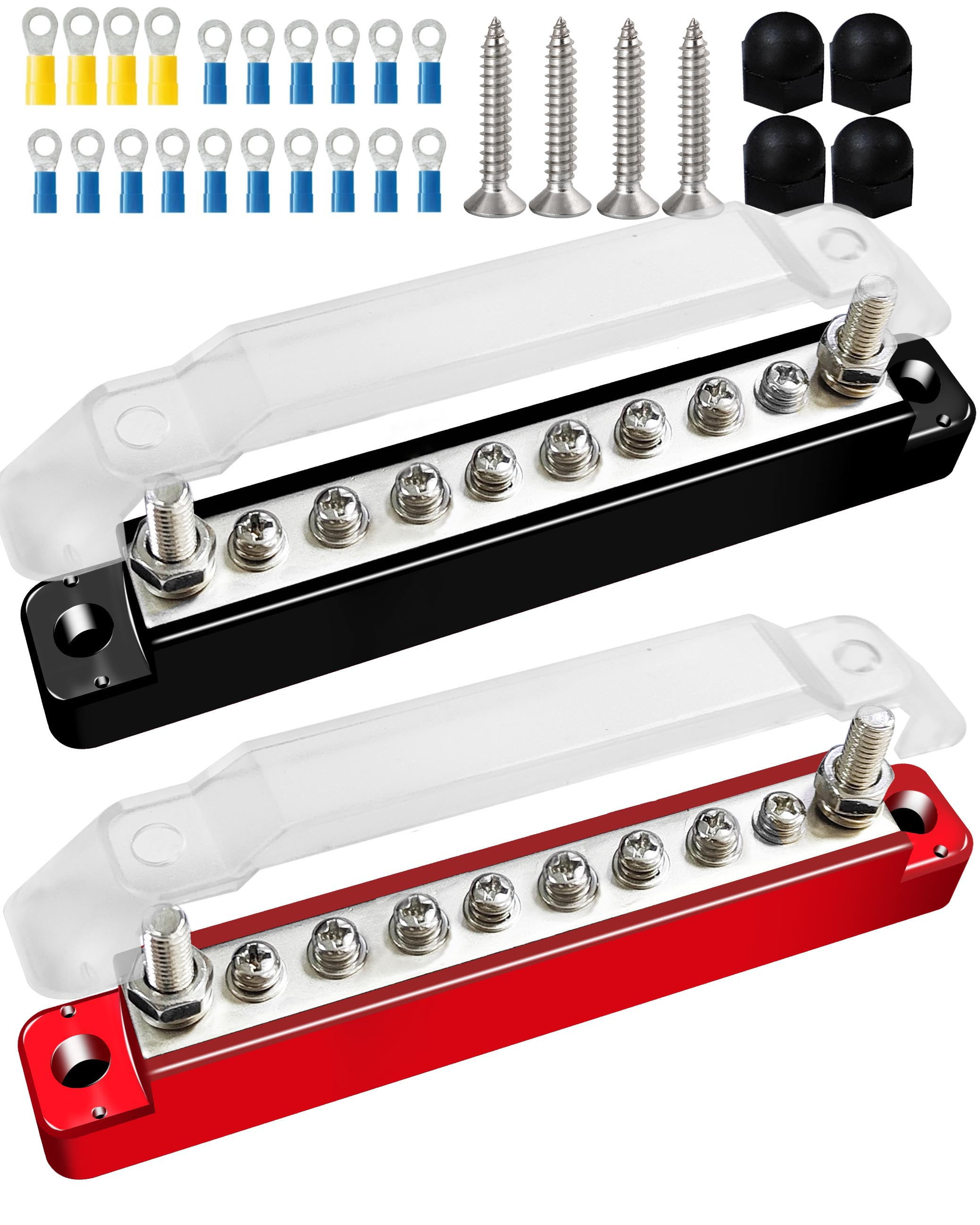 OCHIKI 12V-48V Power Distribution Block, 2 M6 Terminal Studs, 8 M4 ...