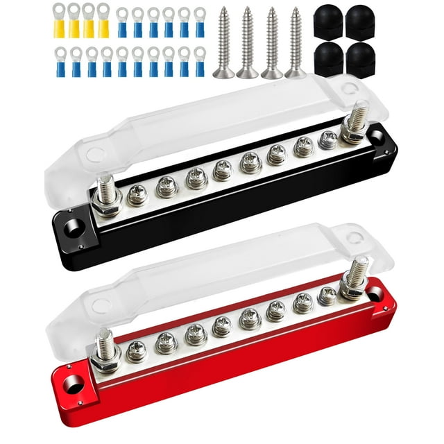 OCHIKI 12V-48V Power Distribution Block Bus Bar with 2 x M6 Terminal Studs and 8 x M4 Terminal ...