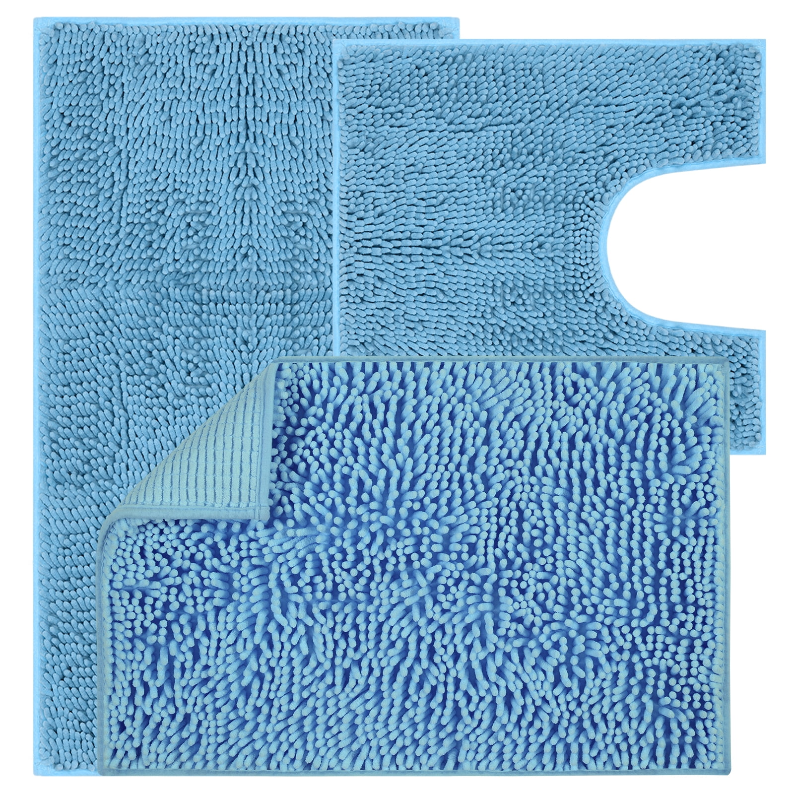 OCHINE Bathroom Rugs Sets 3 Piece Plush Chenille Toilet Carpets for Tub ...