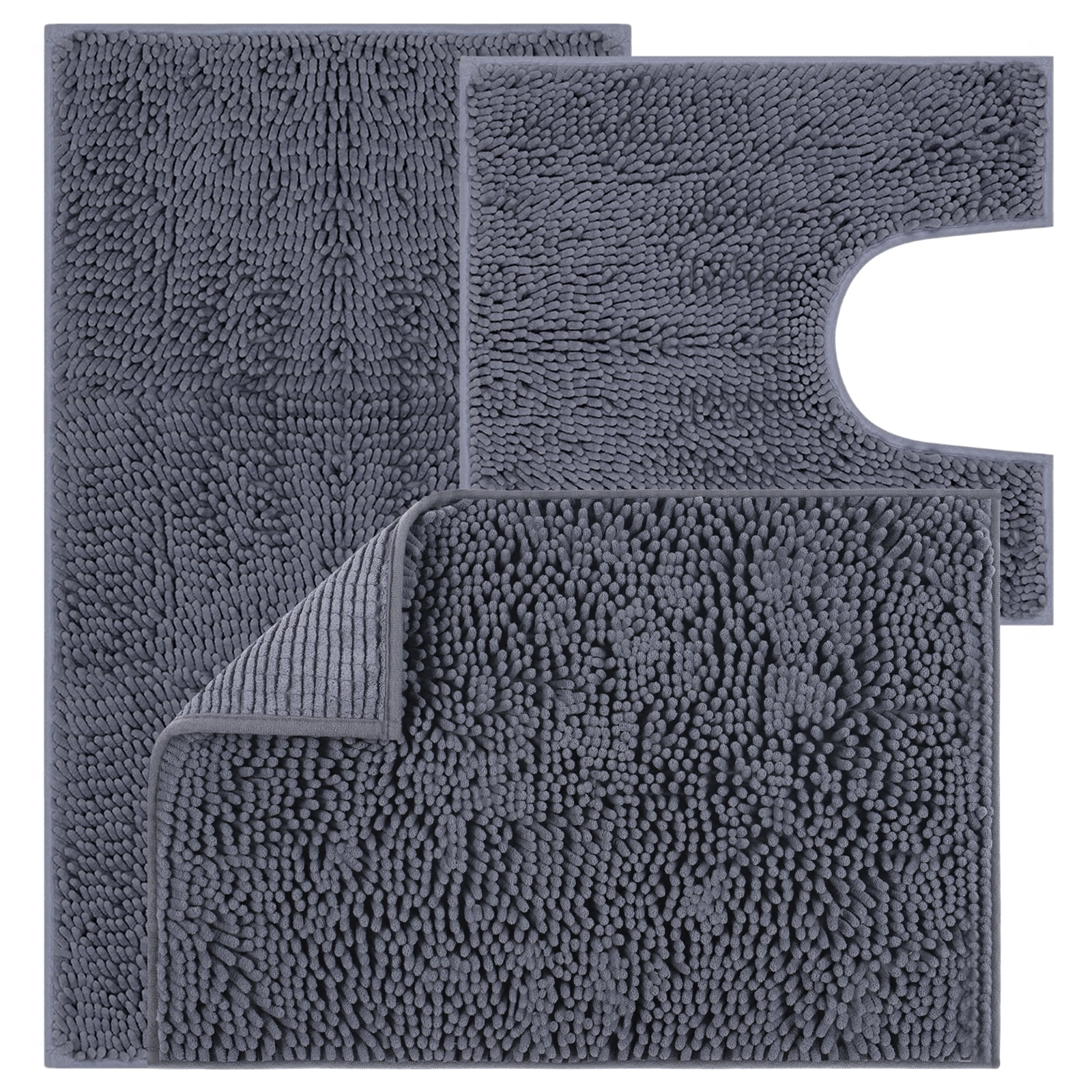 OCHINE 3 Piece Bath Contour Mats, Plush Chenille Shag Floor Rugs for ...