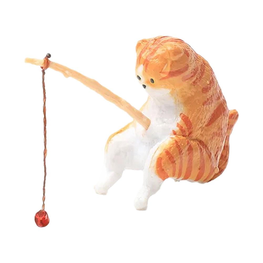 OCKULT Mini Fishing Cat Ornaments,Resin Funny Cat Toy Statue,Outdoor ...