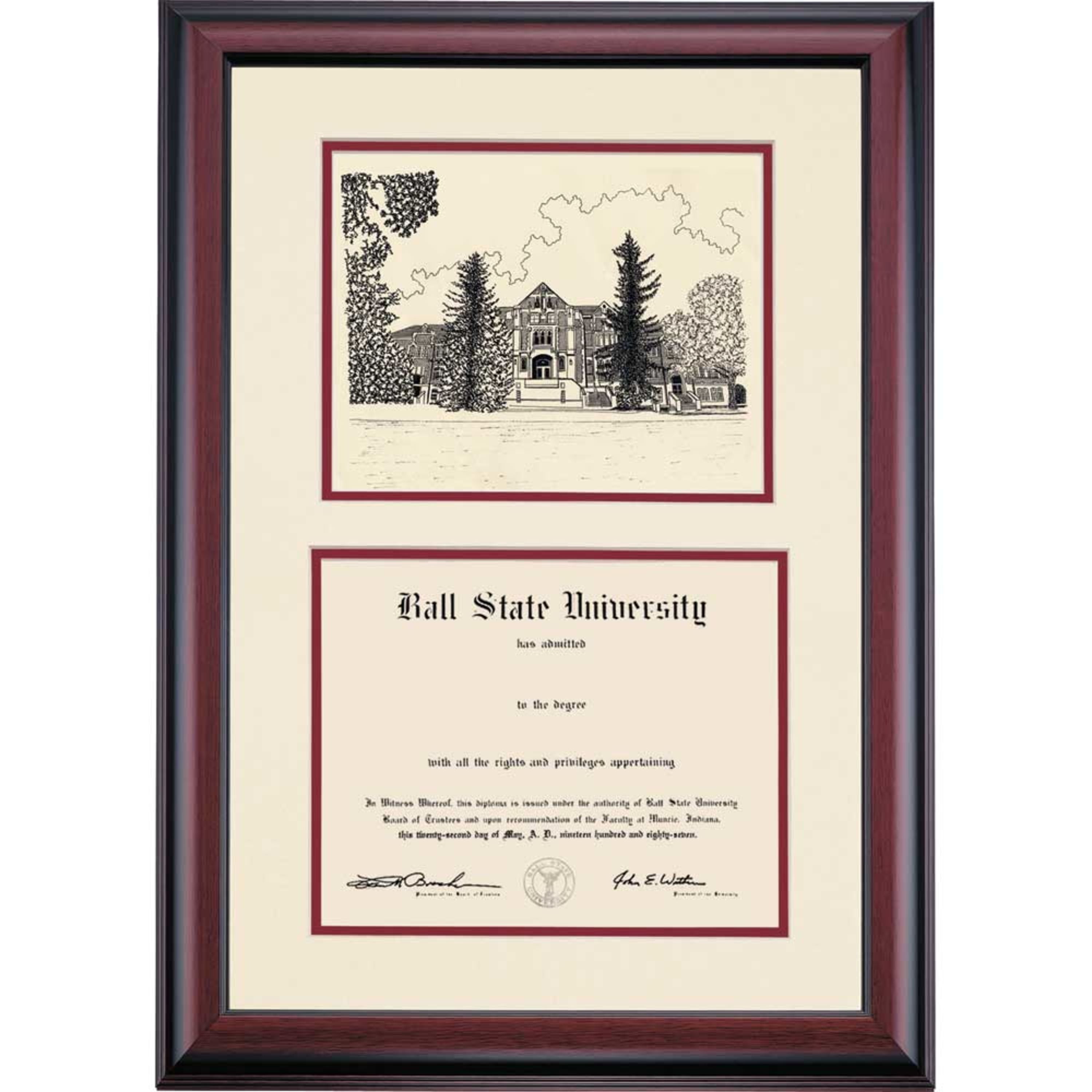 OCM Diploma Frame for Ball State University BSU, Ivory/Maroon Mat with ...