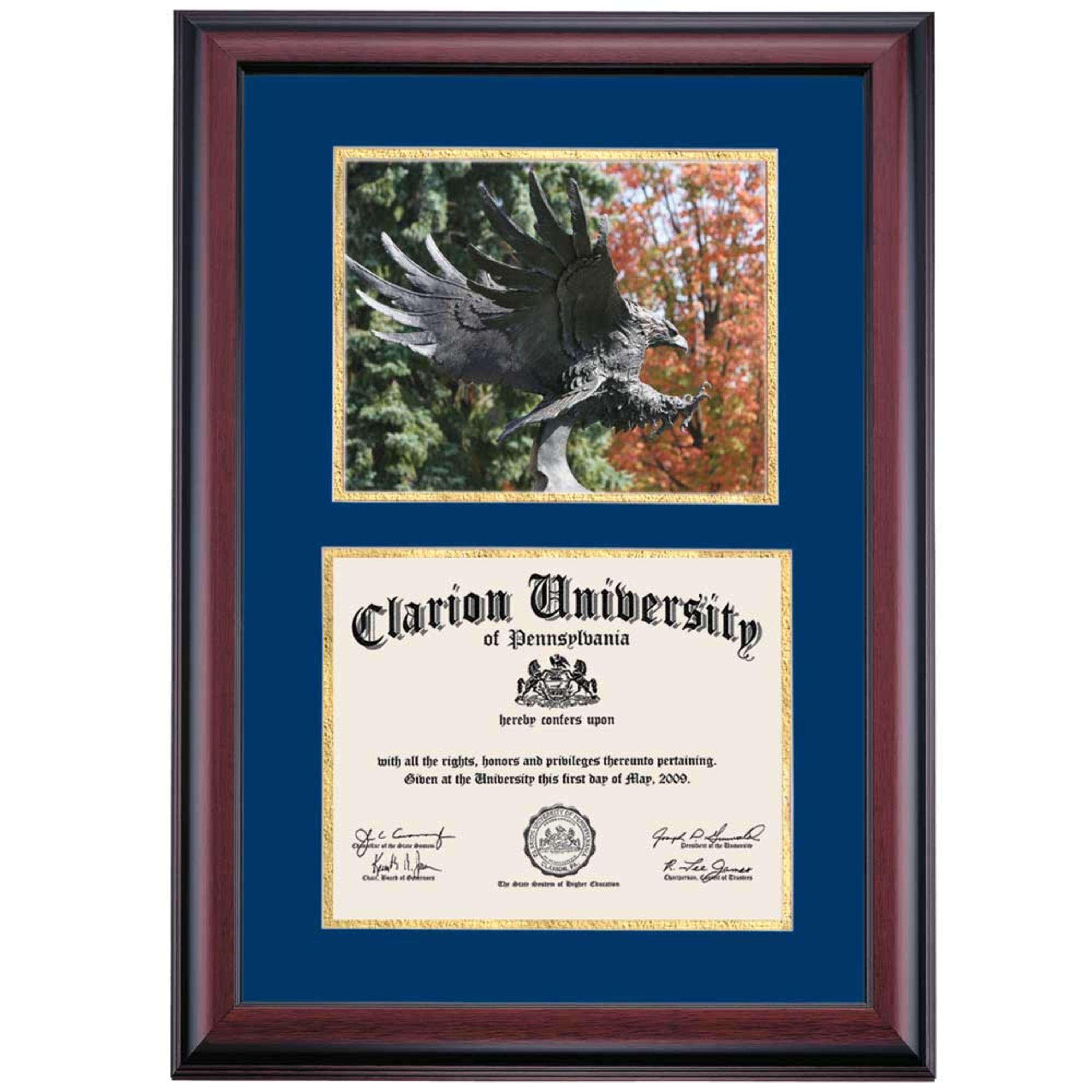 OCM Diploma Frame for Clarion University of Pennsylvania, Navy/Gold Mat ...