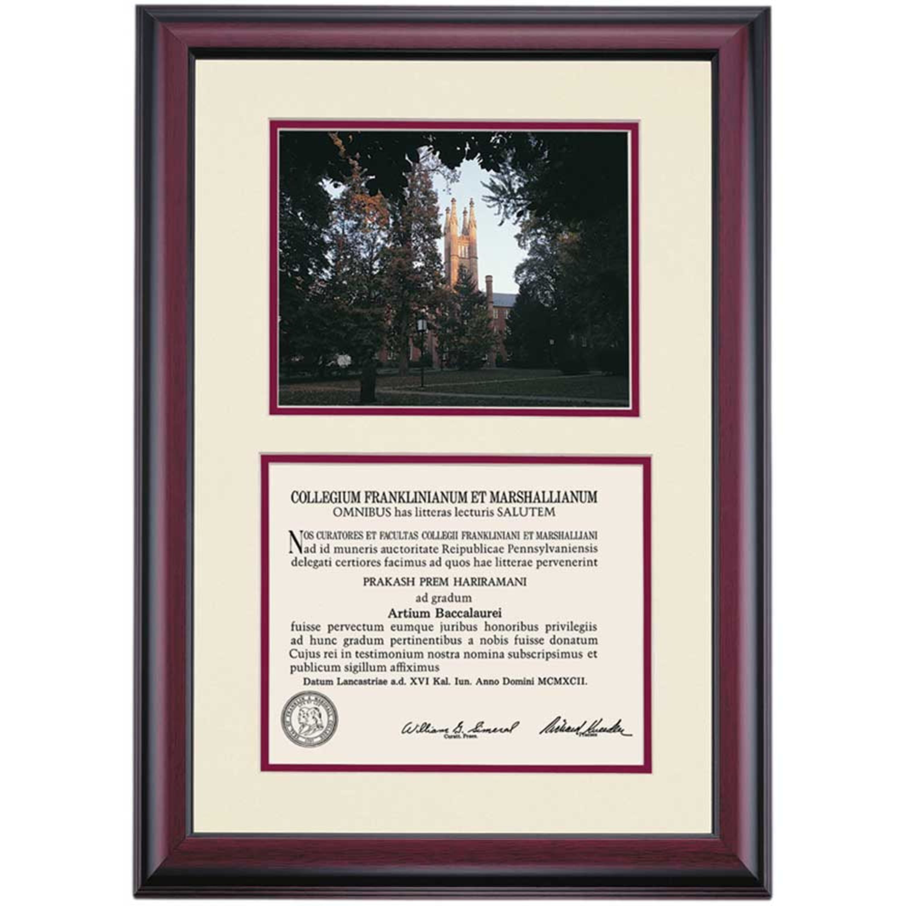 OCM Diploma Frame for Franklin and Marshall College, Ivory/Maroon Mat ...