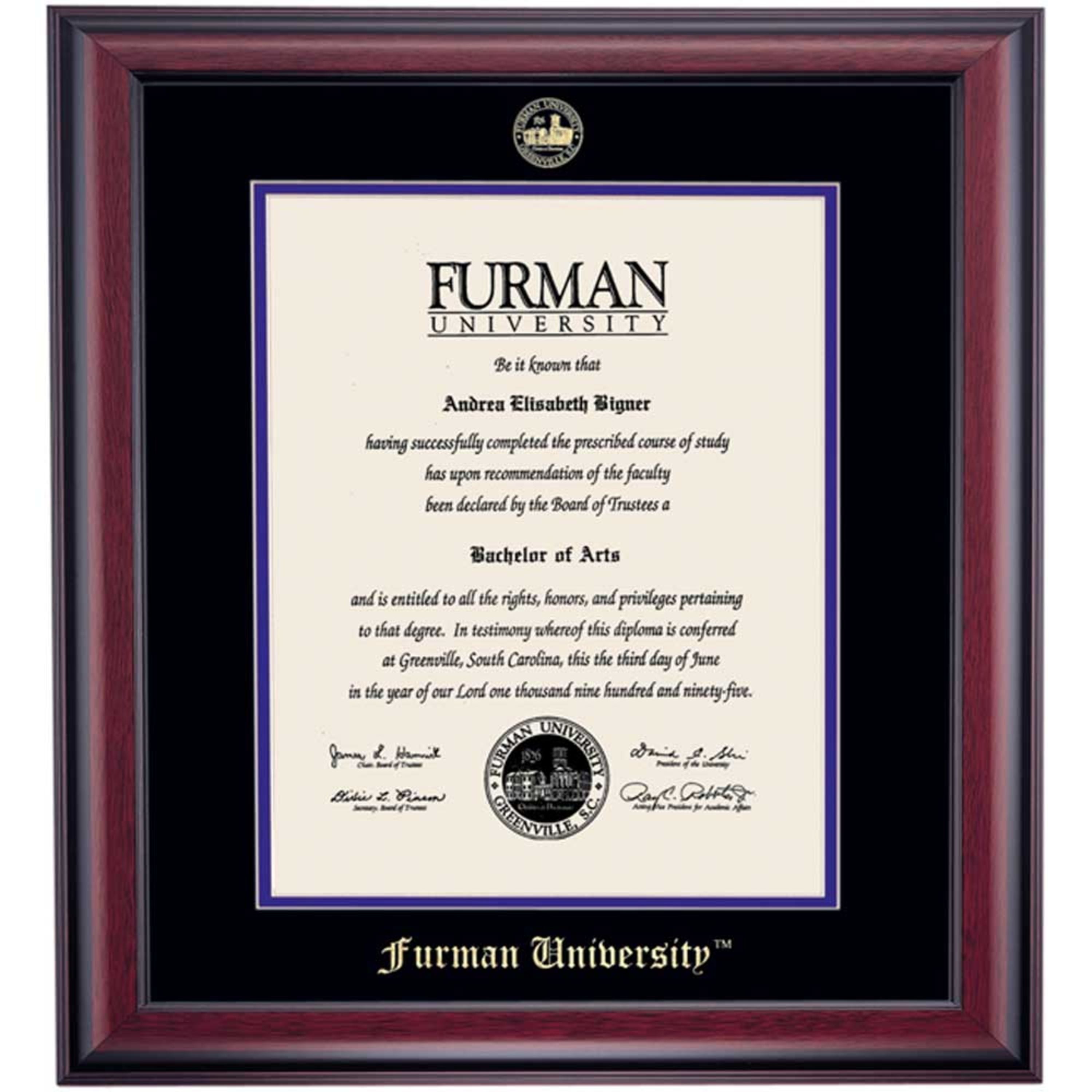 OCM Diploma Frame for Furman University, 19" x 21" Diploma Certificates ...
