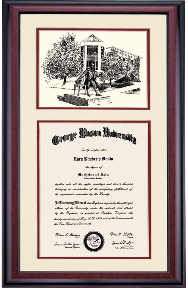 OCM Diploma Frame for George Mason University GMU, Ivory/Maroon Mat ...