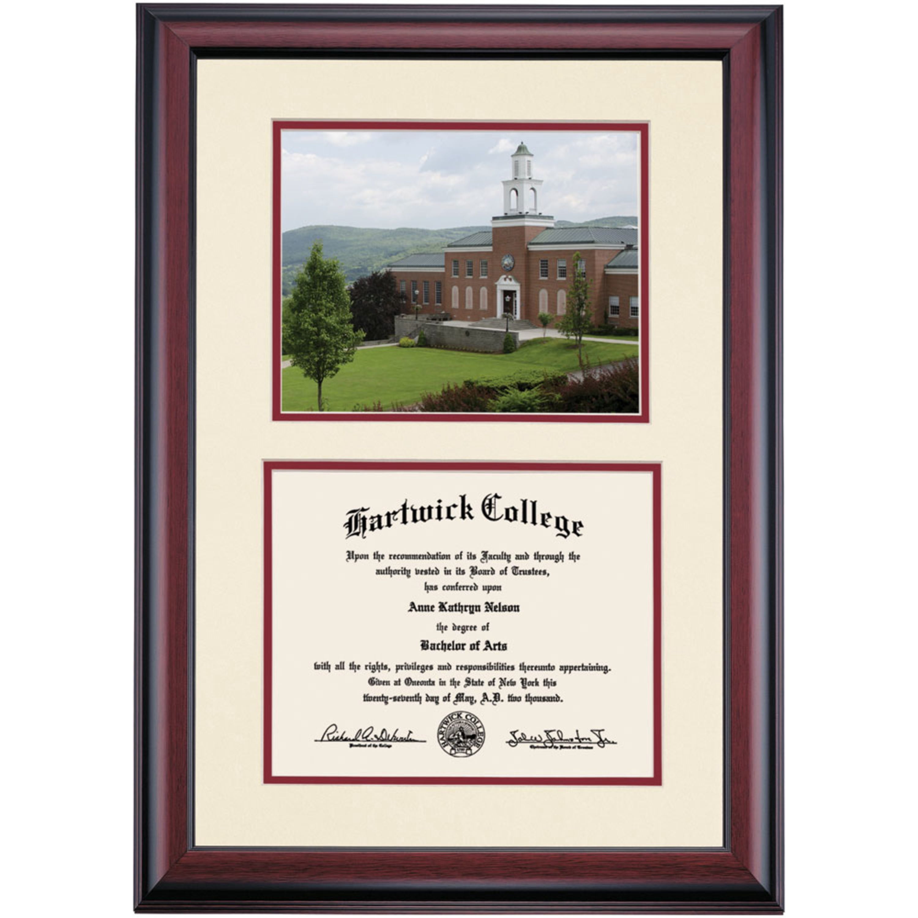 OCM Diploma Frame for Hartwick College, Ivory/Maroon Mat with Yager ...