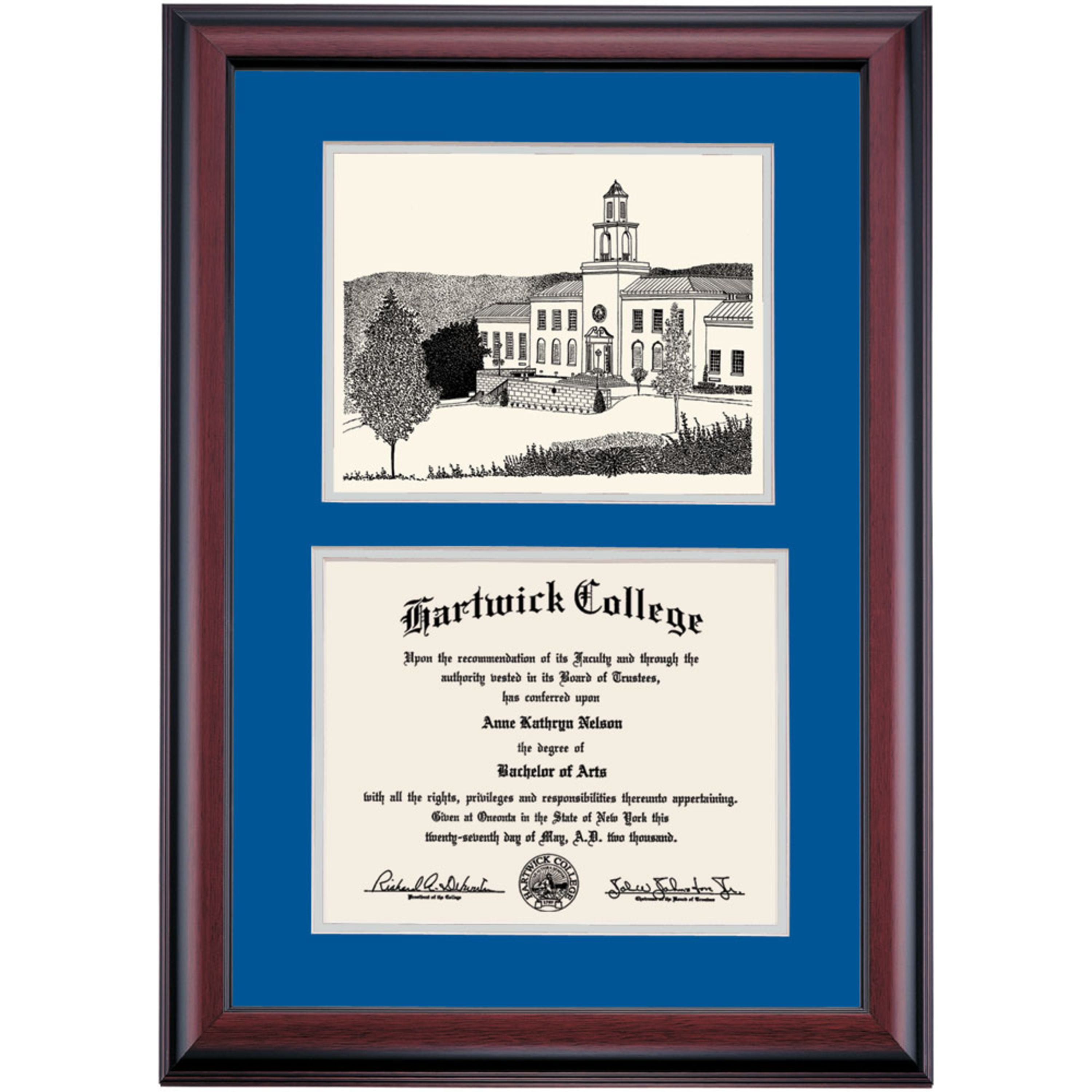 OCM Diploma Frame for Hartwick College, Royal Blue/Gray Mat with Yager ...