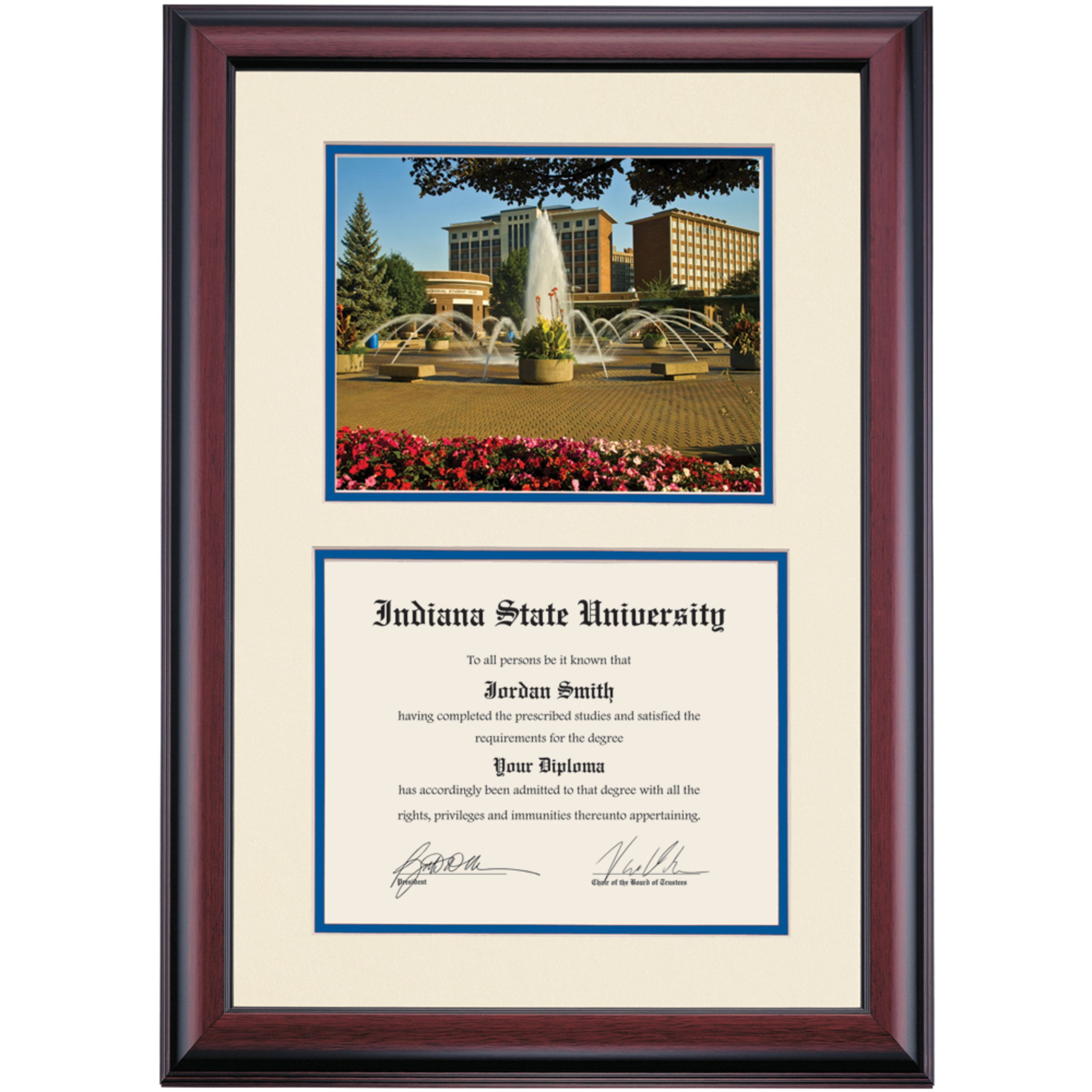 OCM Diploma Frame for Indiana State University, Ivory/Royal Blue Mat ...