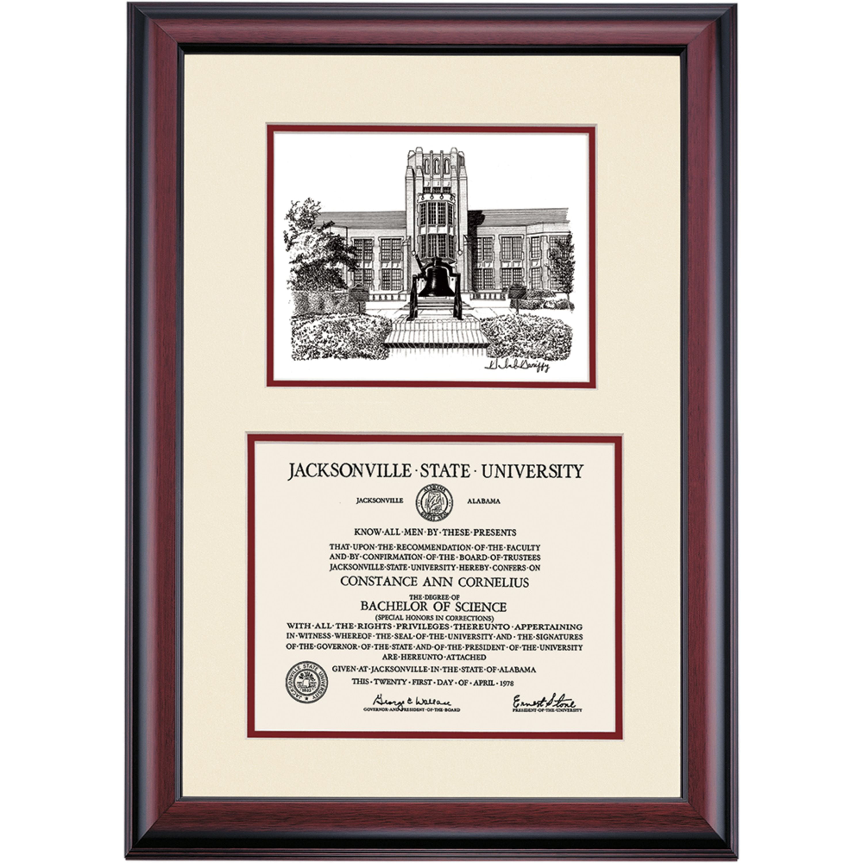 OCM Diploma Frame for Jacksonville State University, Ivory/Maroon Mat ...