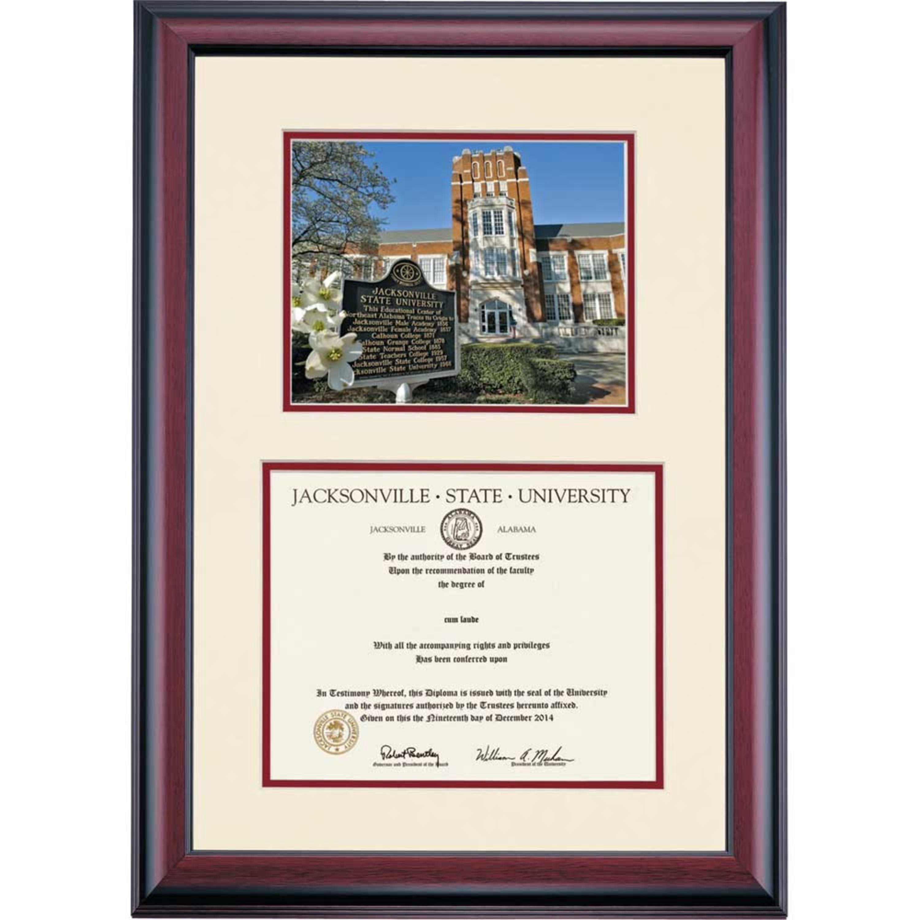 OCM Diploma Frame for Jacksonville State University, Ivory/Maroon Mat ...
