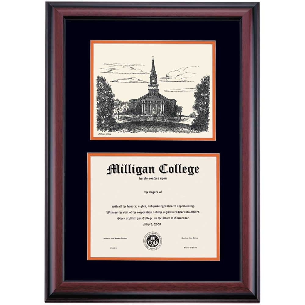OCM Diploma Frame for Milligan College, Black/Orange Mat with Seeger ...