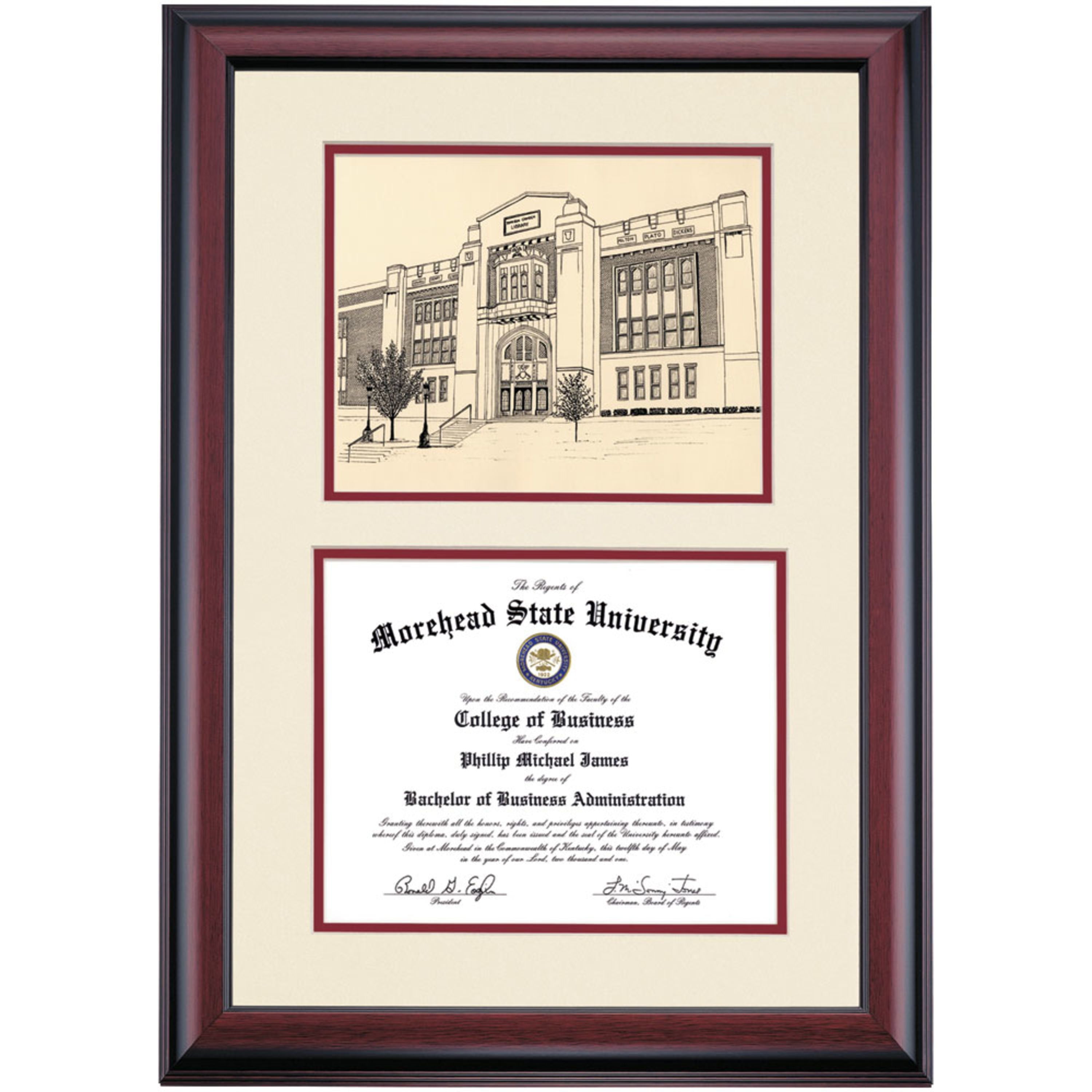 OCM Diploma Frame for Morehead State University, Ivory/Maroon Mat with ...