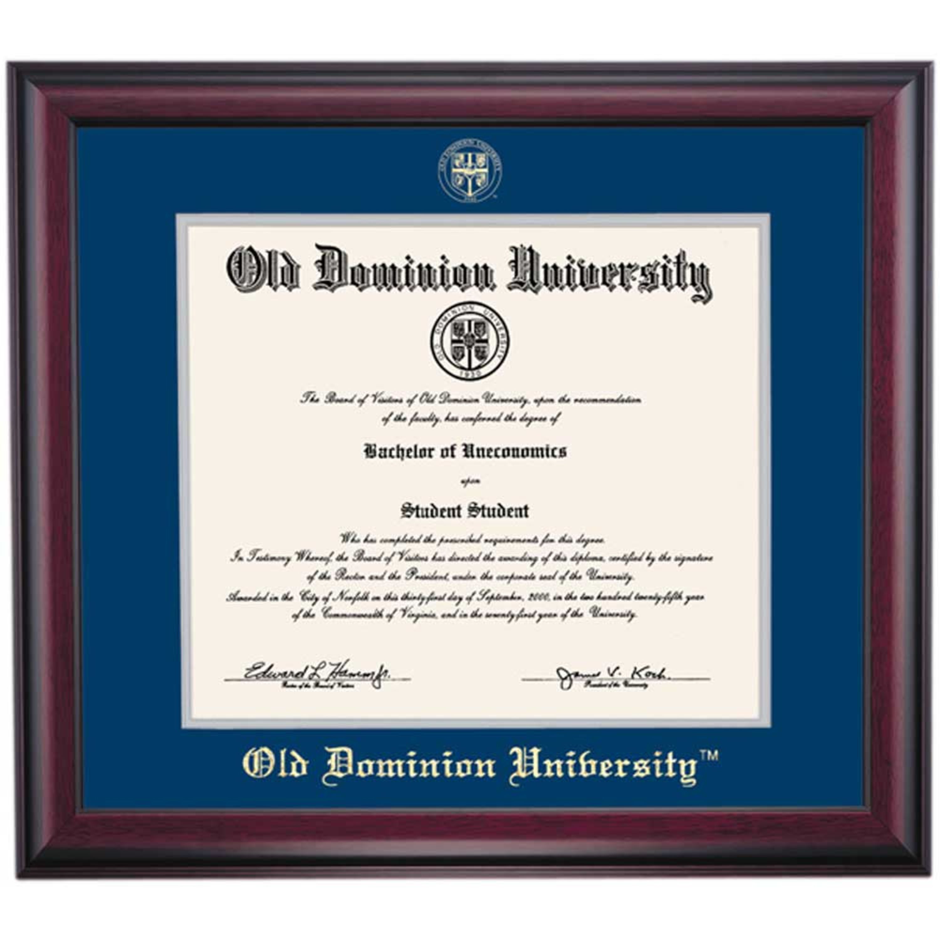 OCM Diploma Frame for Old Dominion University, 19" x 21" Undergraduate ...
