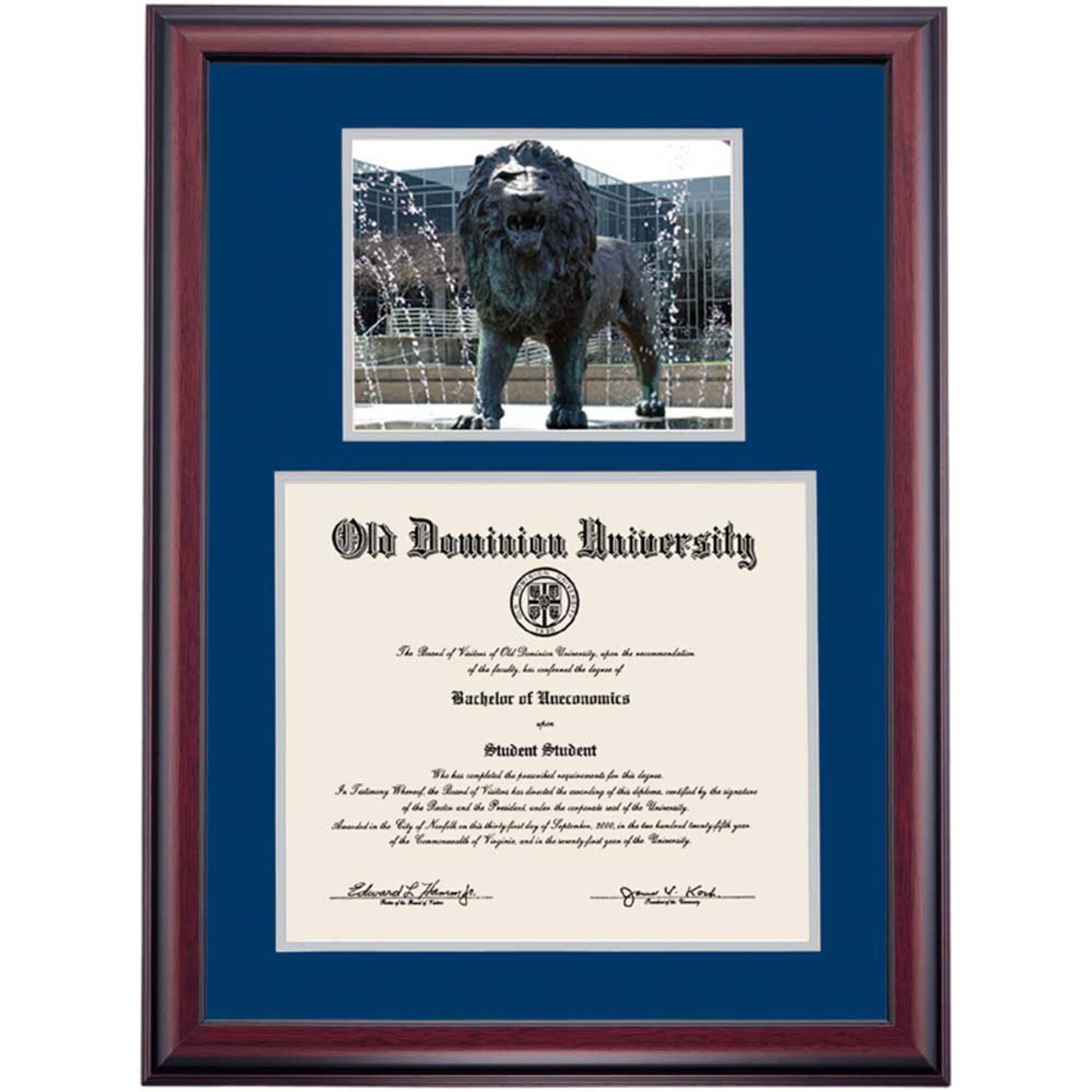 OCM Diploma Frame for Old Dominion University, Navy/Gray Mat with ...