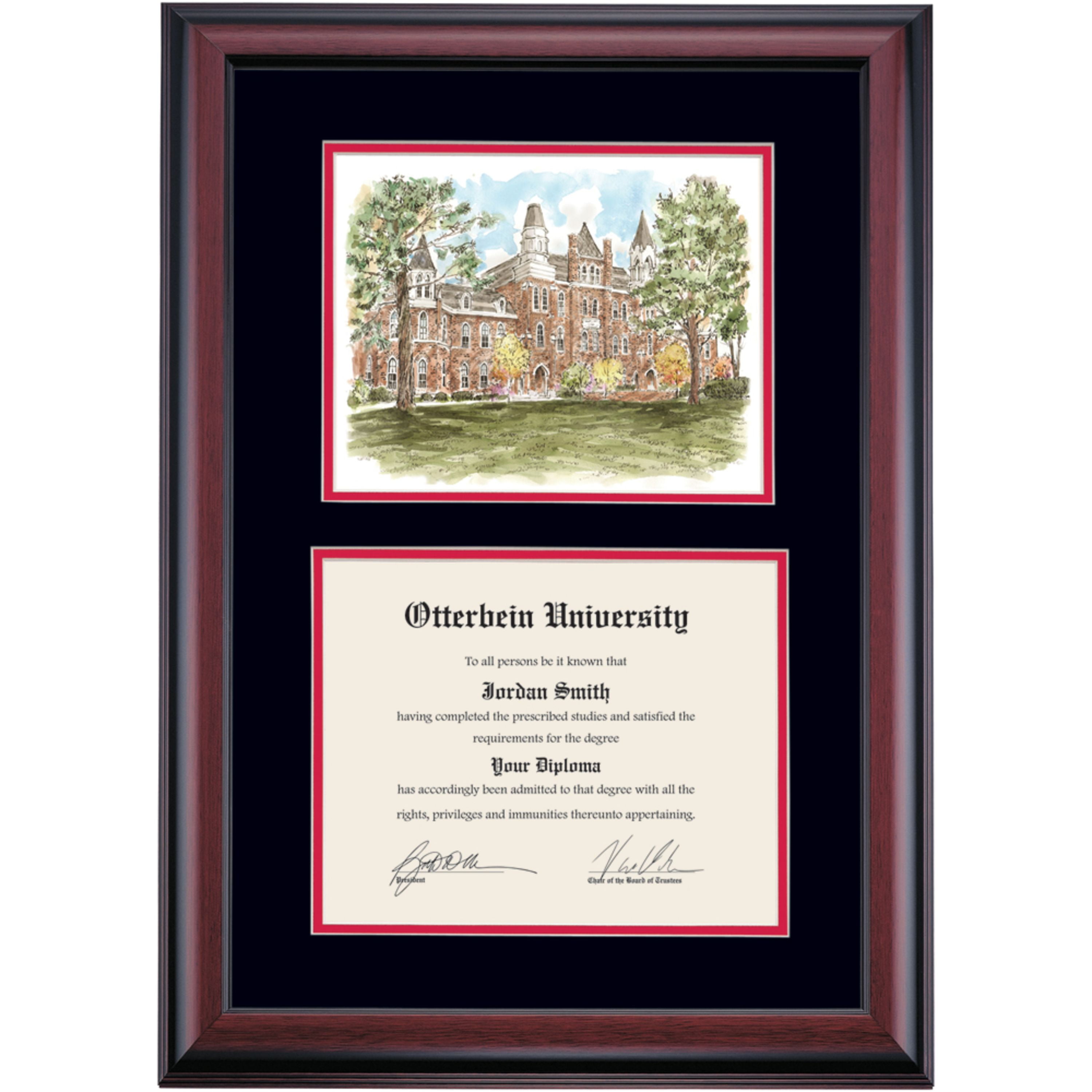 OCM Diploma Frame for Otterbein University, Black/Cherry Mat with ...