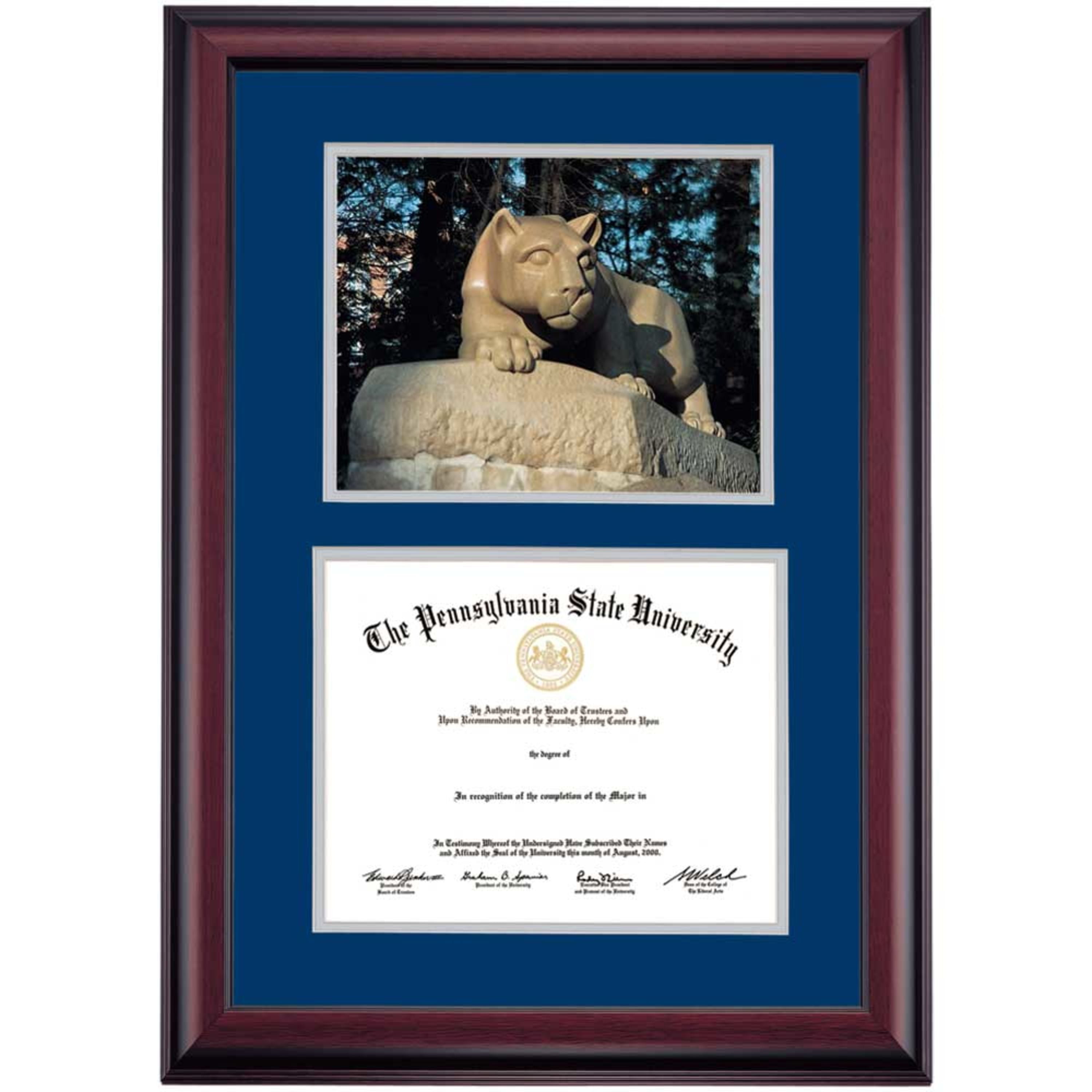 OCM Diploma Frame for Penn State PSU, Navy/Gray Mat with Lion Shrine ...