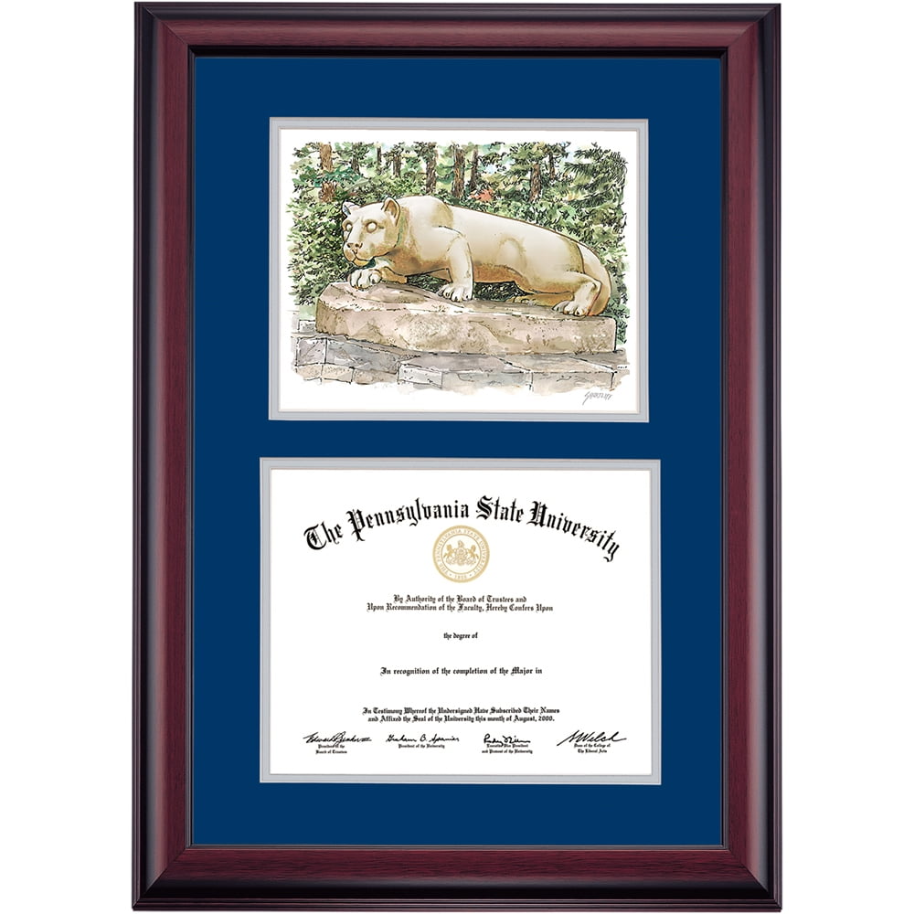 OCM Diploma Frame for Penn State PSU, Navy/Gray Mat with Lion Shrine ...