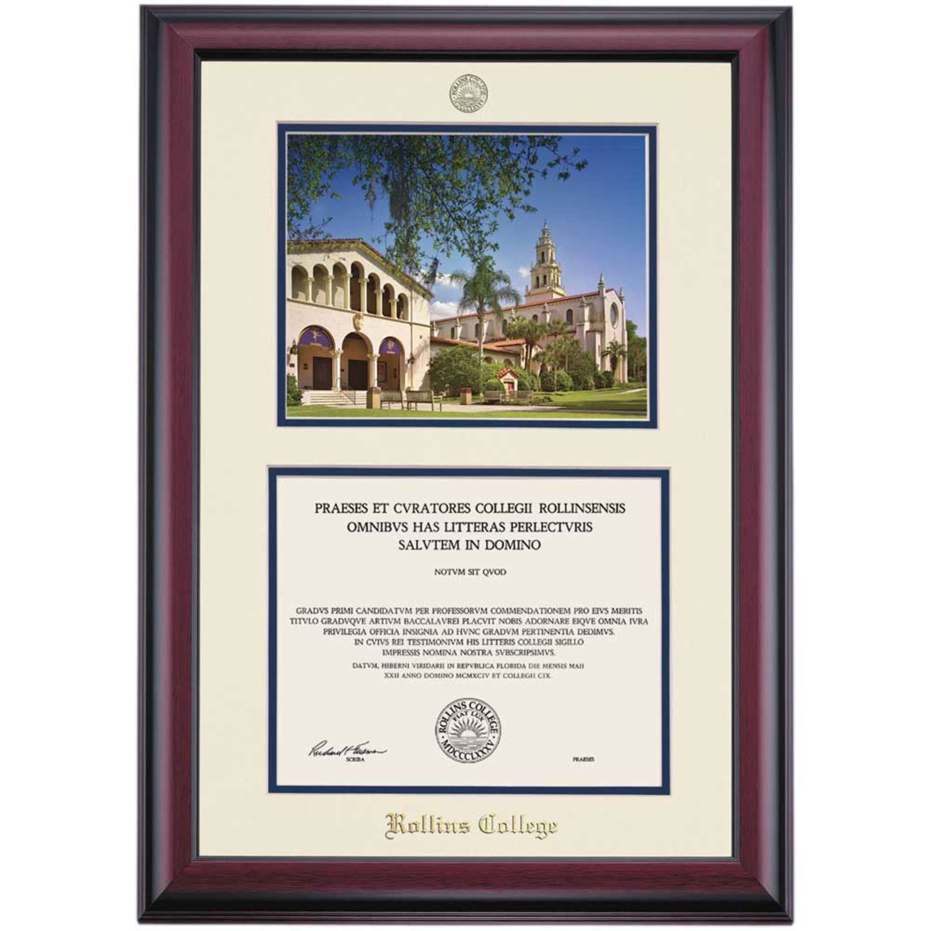 OCM Diploma Frame for Rollins College, Ivory/Navy Mat with Knowles ...