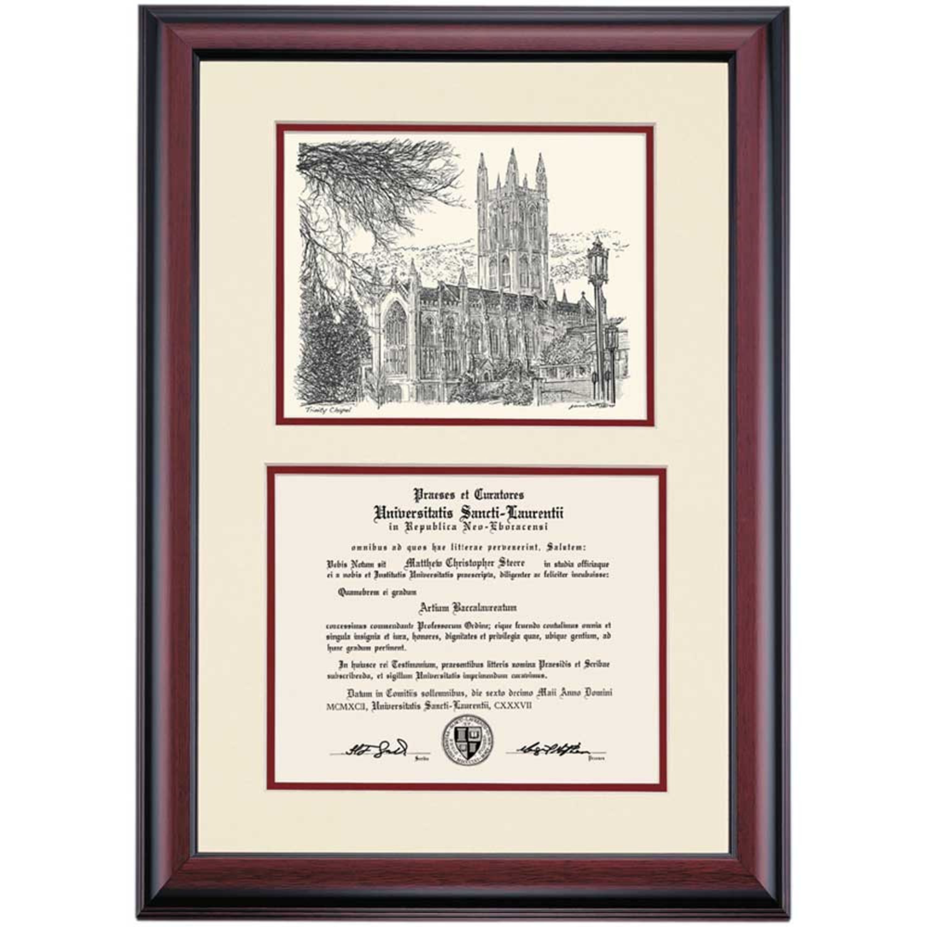 OCM Diploma Frame for Trinity College, Ivory/Maroon Mat with Trinity ...
