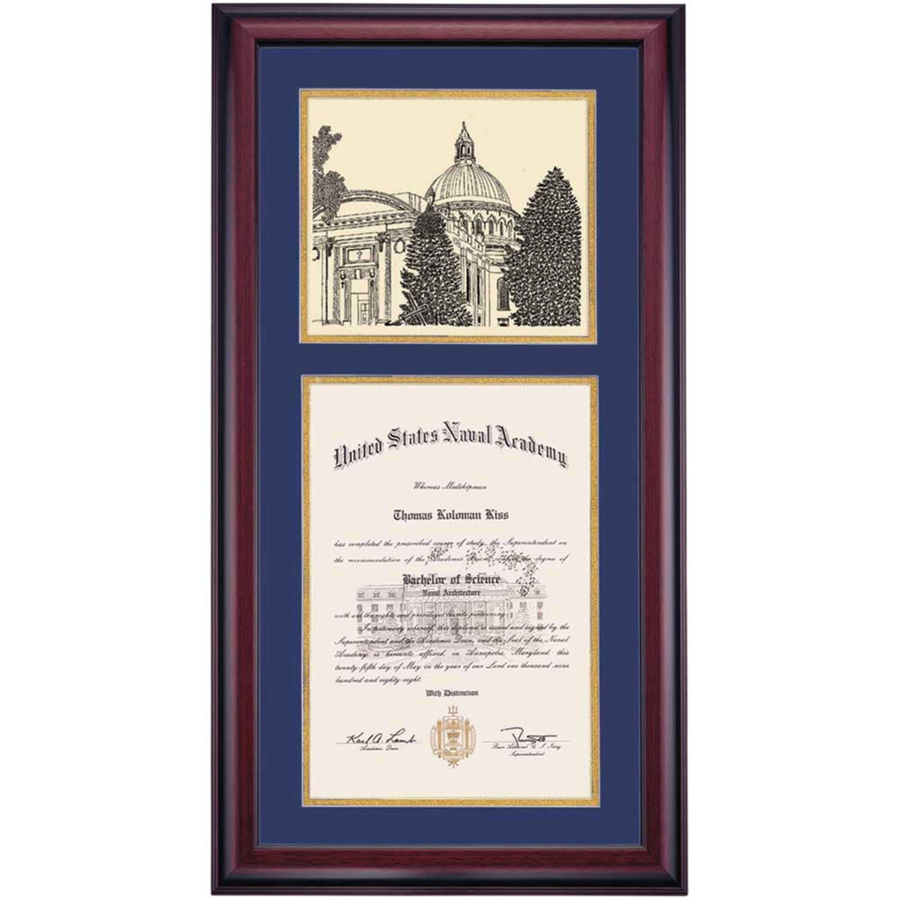 OCM Diploma Frame for United States Naval Academy, Navy/Gold Mat with ...