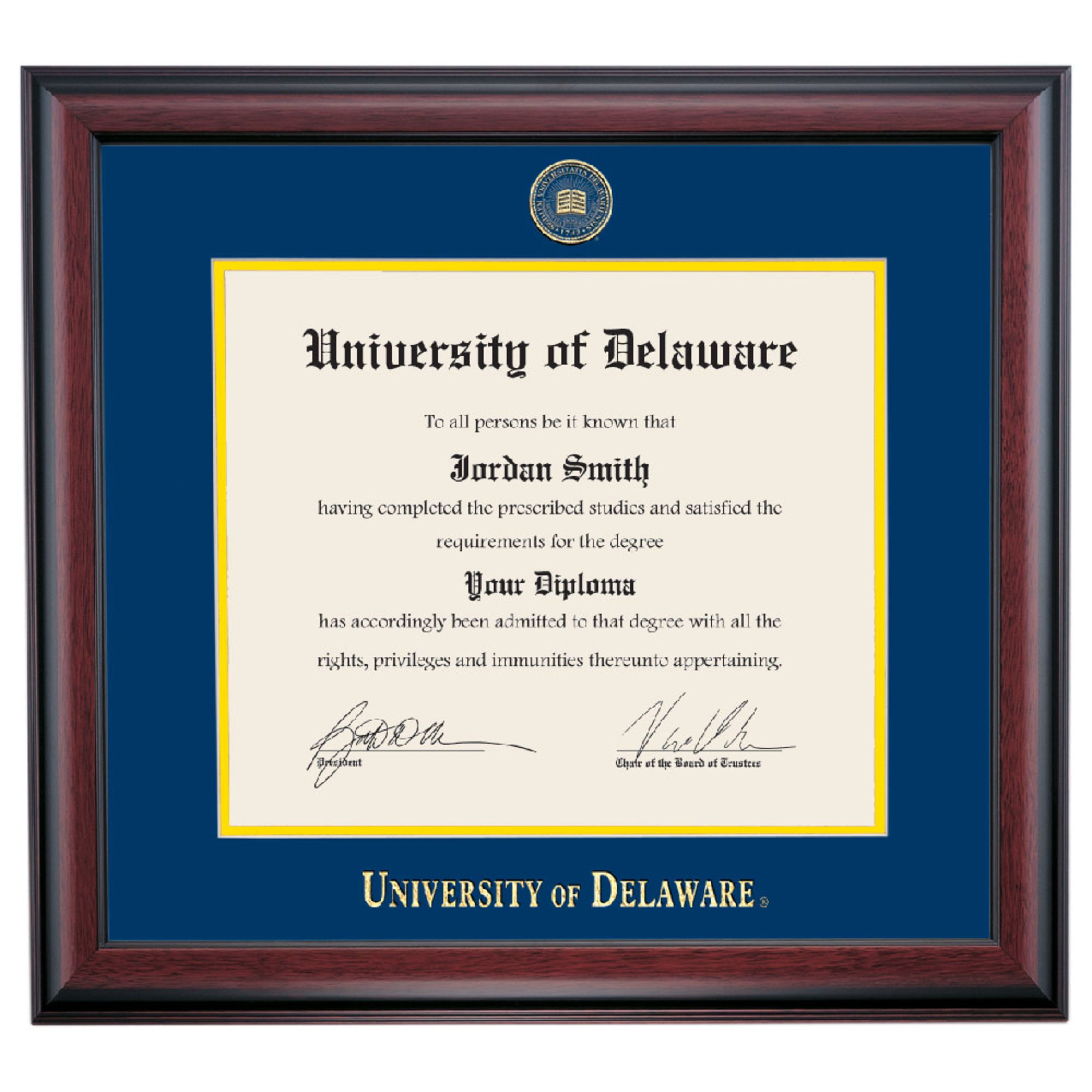OCM Diploma Frame for University of Delaware UD, Embossed Navy/Yellow ...
