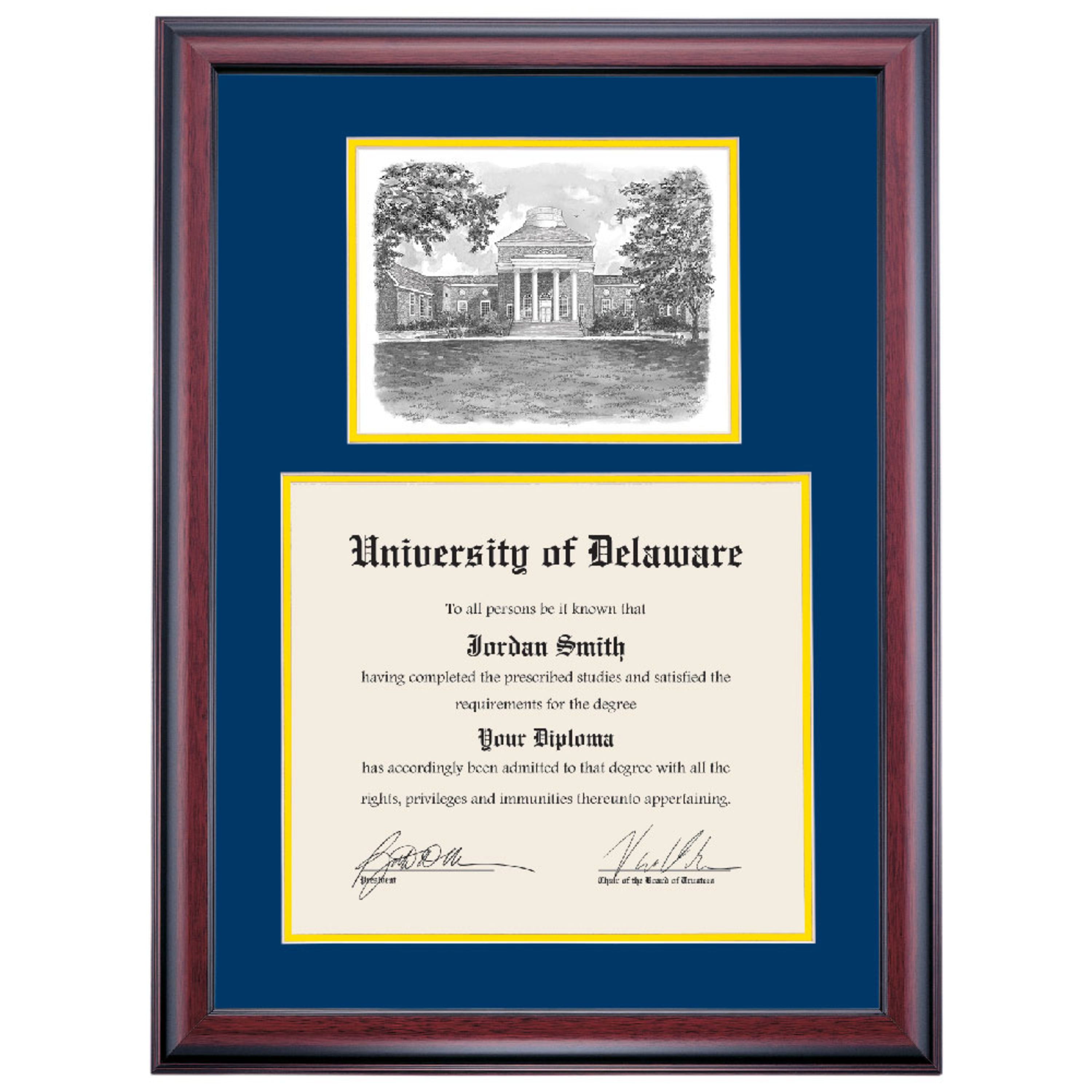 OCM Diploma Frame for University of Delaware UD, Navy/Yellow Mat with ...