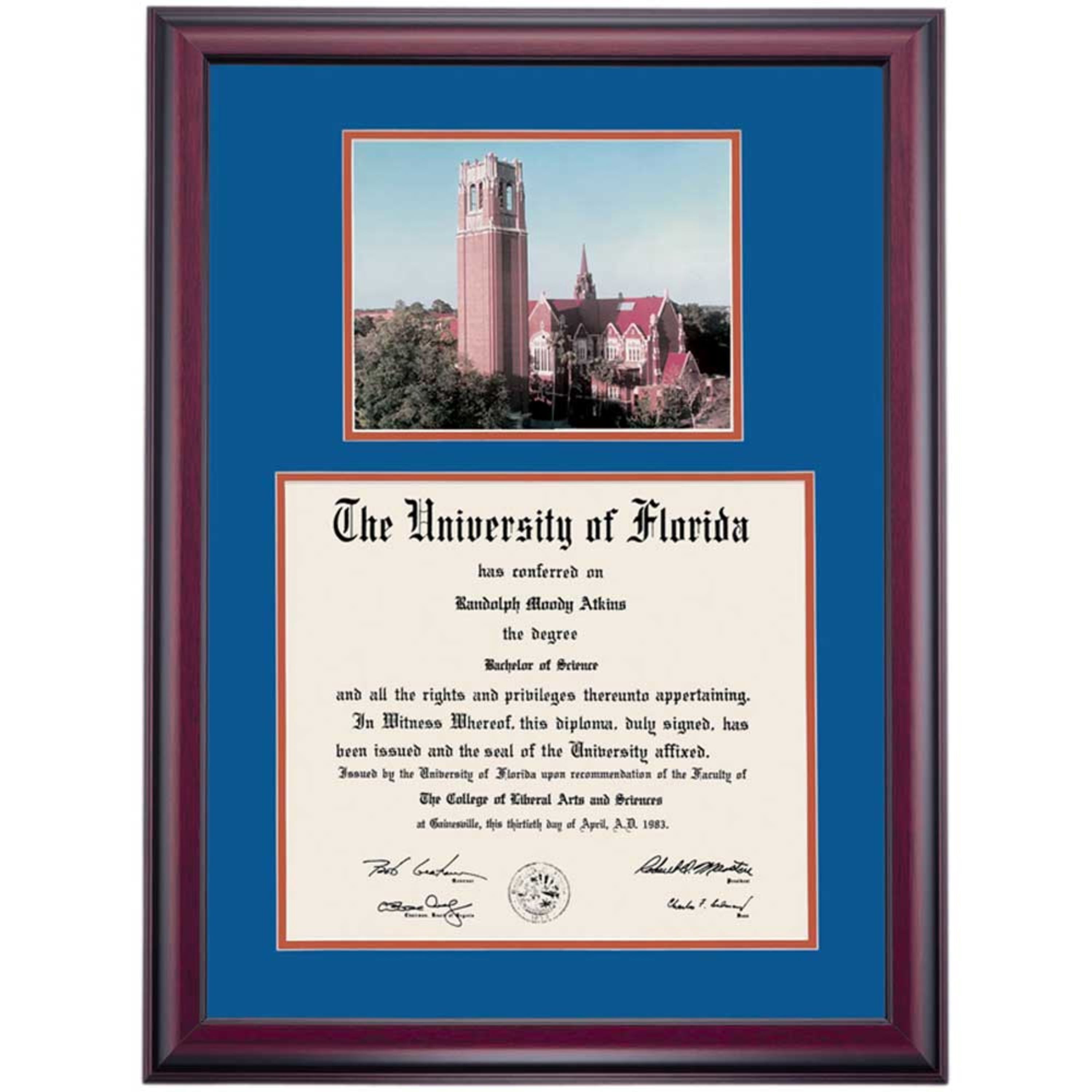 OCM Diploma Frame for University of Florida, Royal Blue/Orange Mat with ...