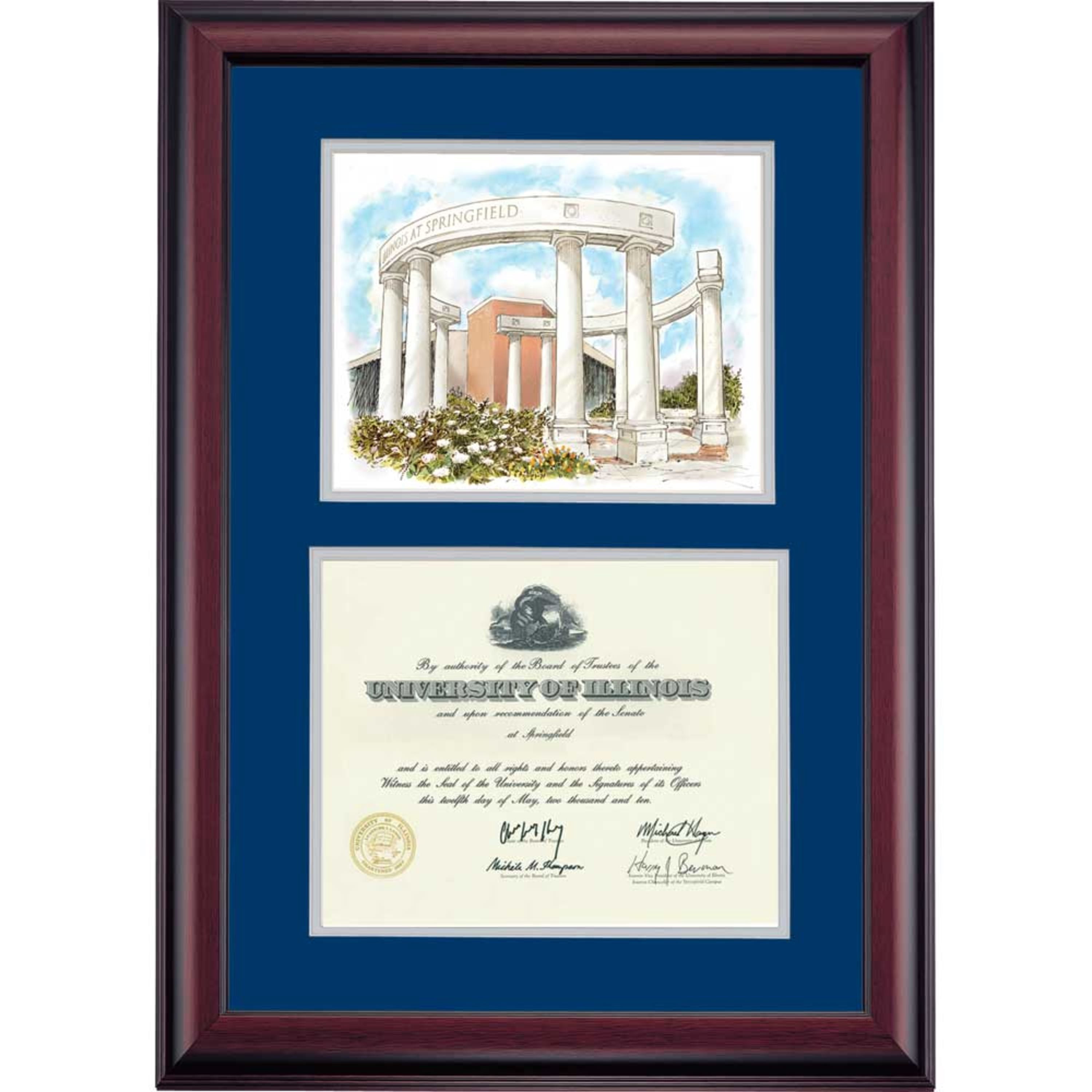 OCM Diploma Frame for University of Illinois Springfield UIS, Navy/Gray ...